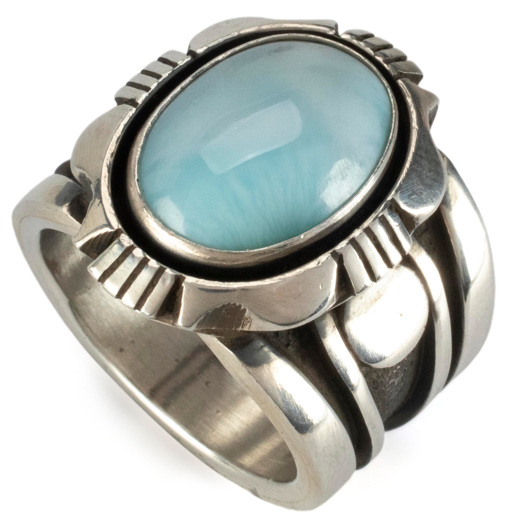 KALIFANO | Cooper Willie Navajo Larimar USA Native American Silver Ring