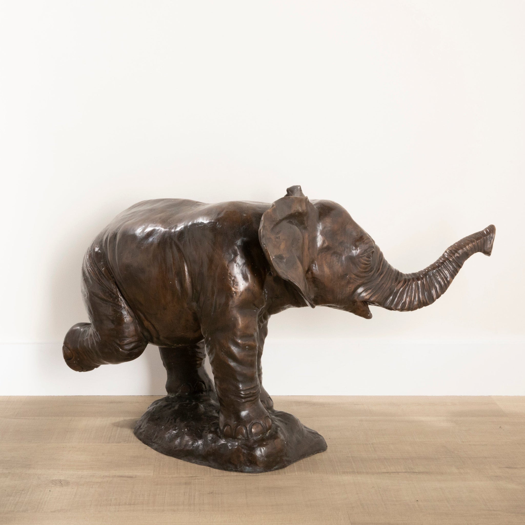 Bronze Stadning Elephant Sculpture - 35"