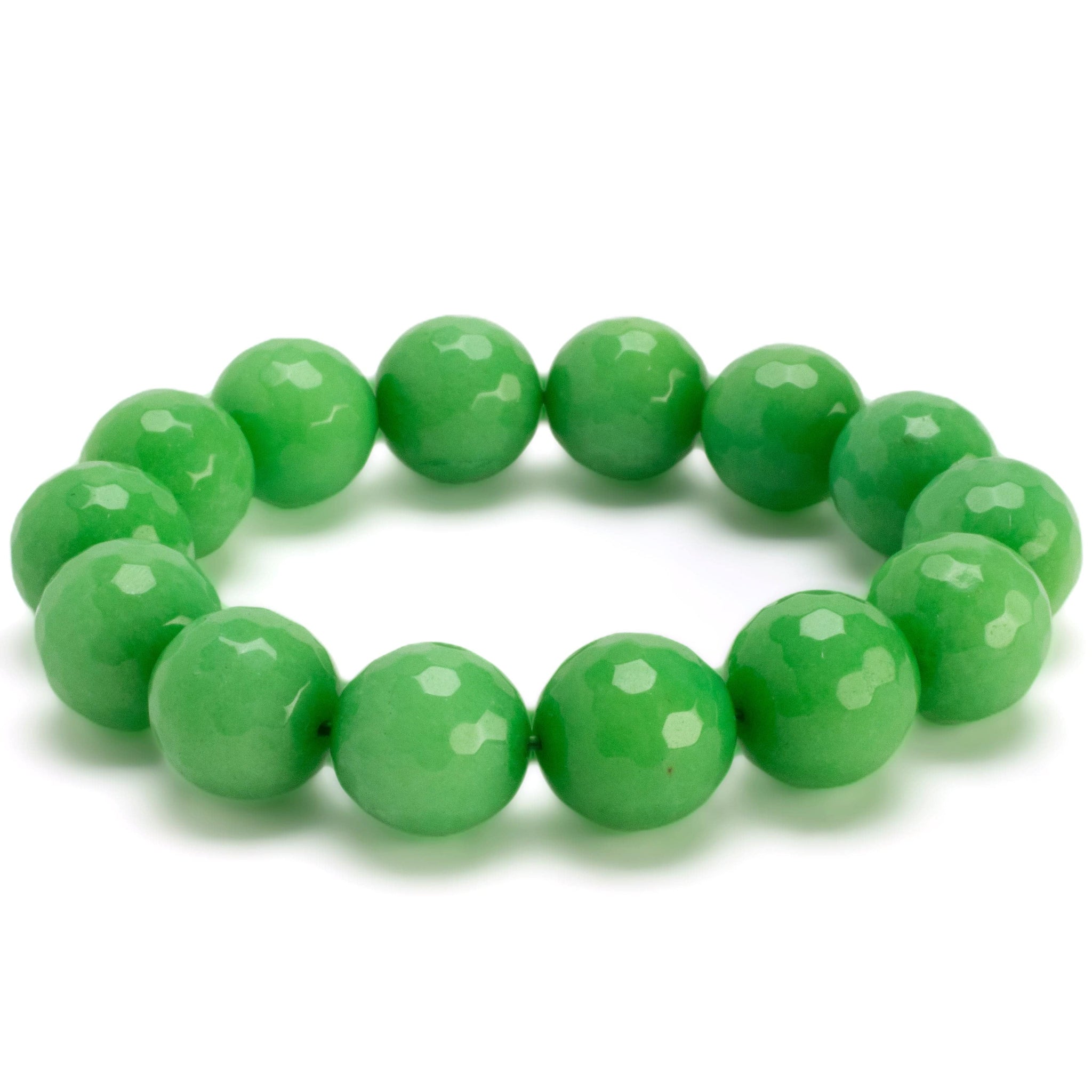 KALIFANO | Green Color Enhanced Jade Gemstone Elastic Bracelet for Sale