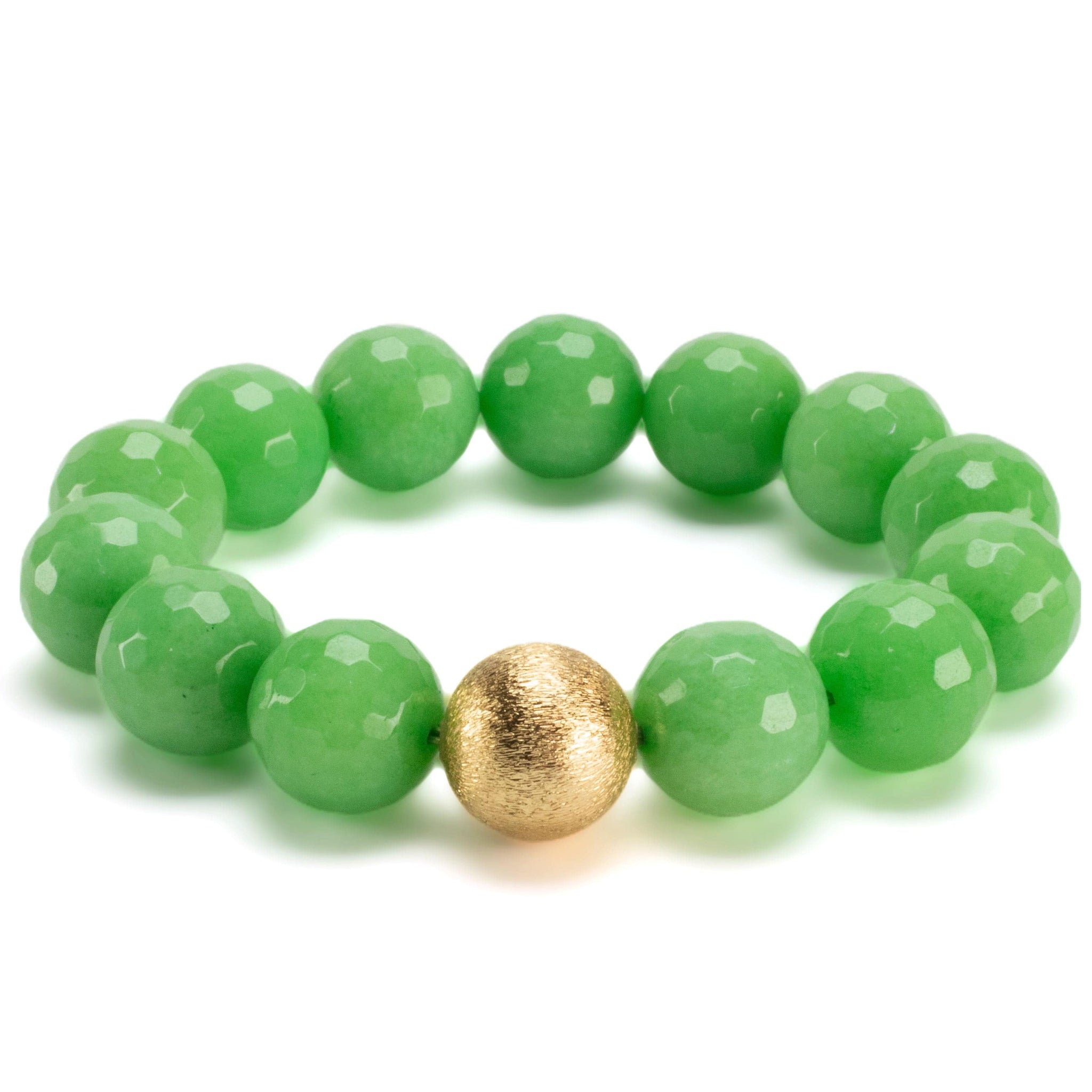KALIFANO | Green Color Enhanced Jade Gemstone Elastic Bracelet for Sale