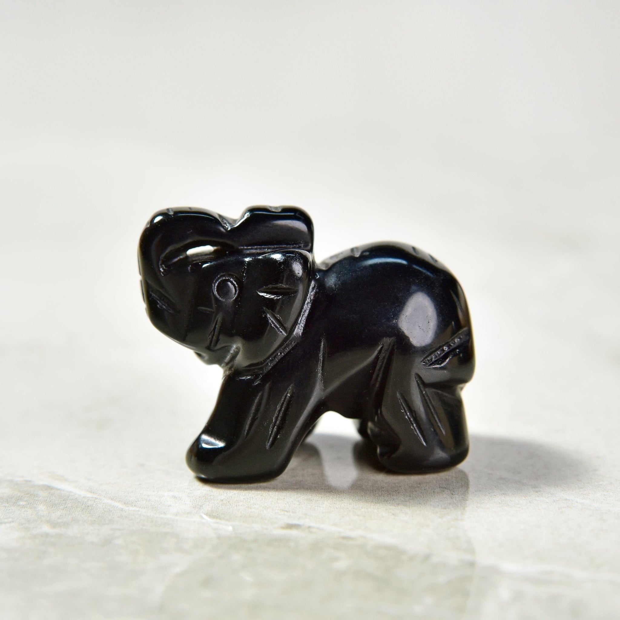 1.5" Obsidian Elephant Natural Gemstone Carving
