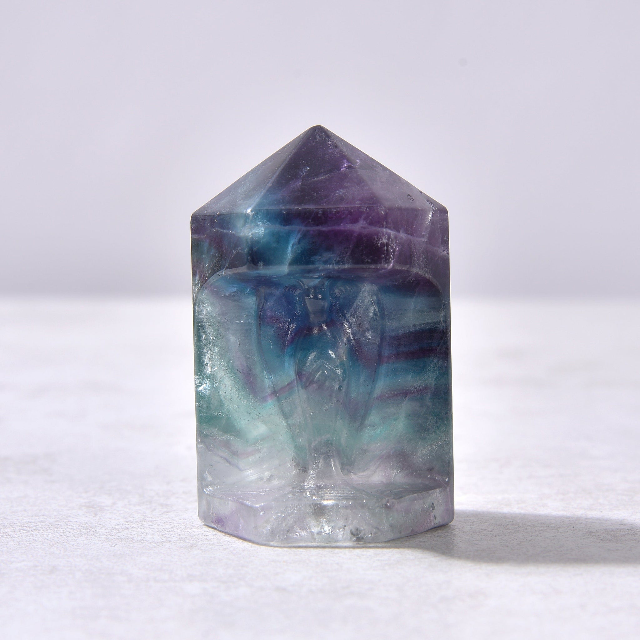 2" Fluorite Angel Obelisk Tower Natural Gemstone Carving
