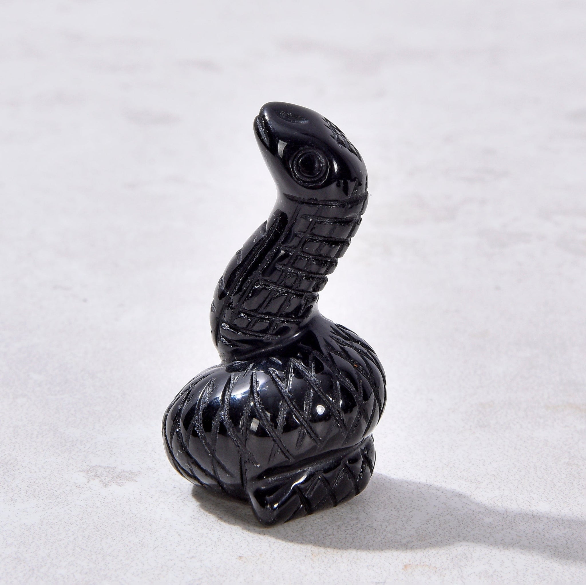 2" Obsidian Snake Natural Gemstone Carving