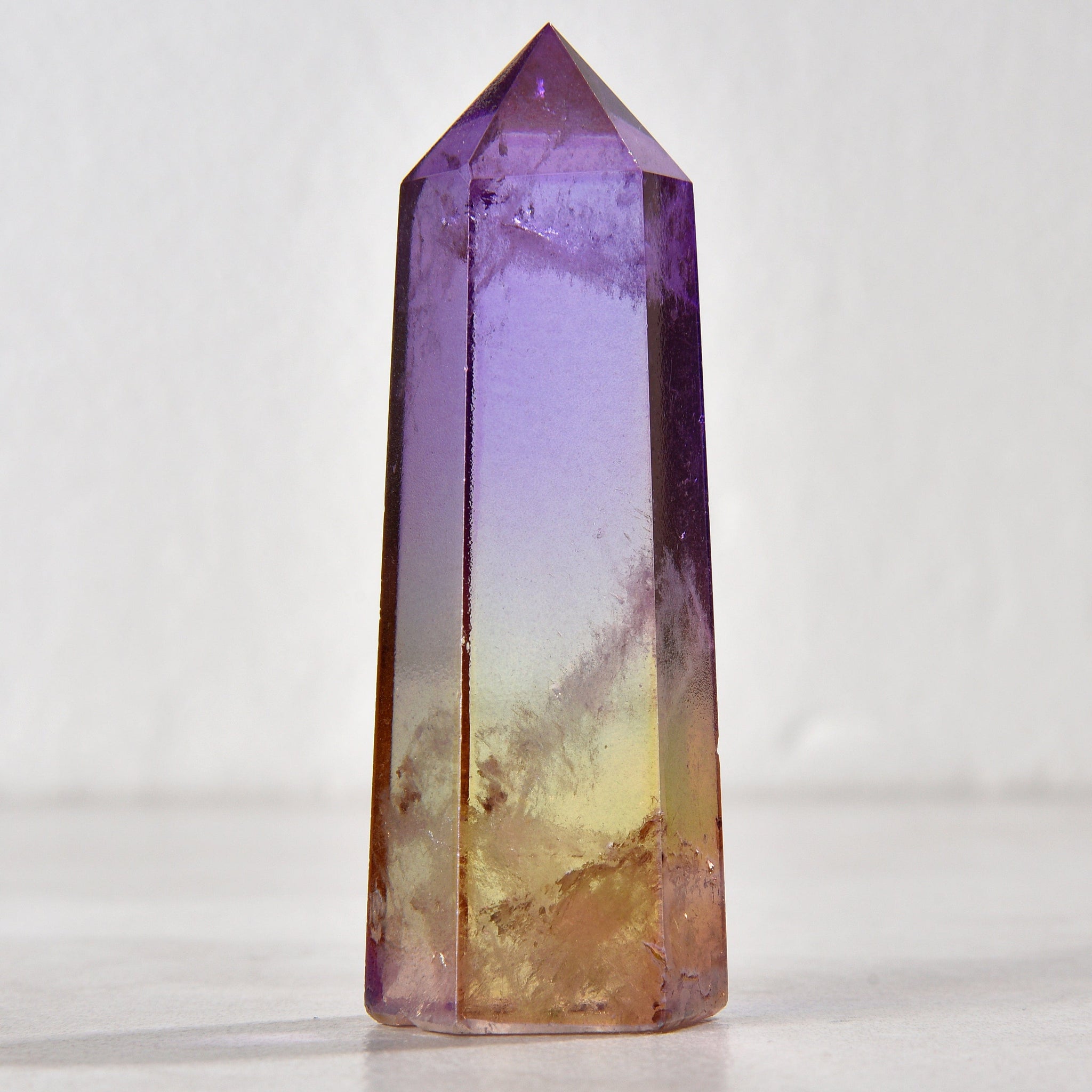 3.5" Aura Borealis Purple Yellow Quartz Obelisk Tower Gemstone Carving
