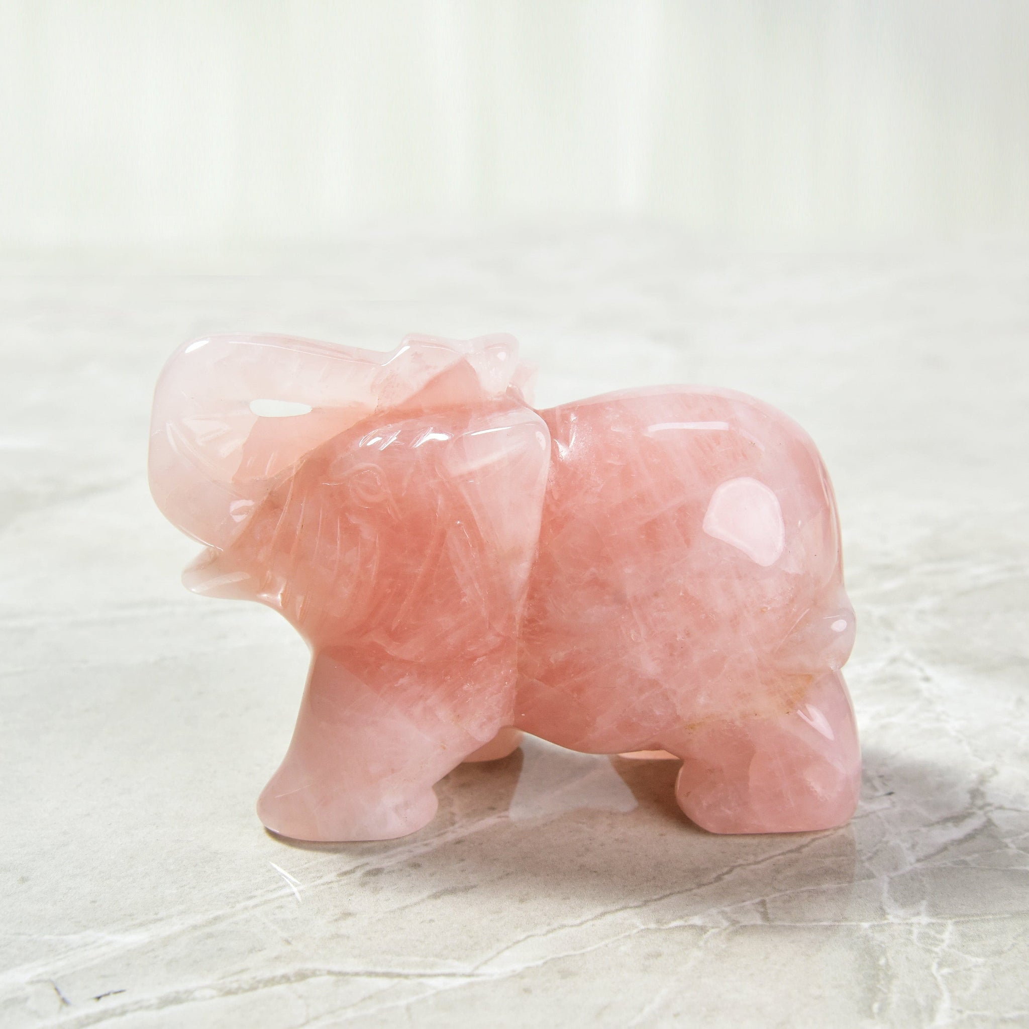 4" Rose Quartz Elephant Natural Gemstone Carving