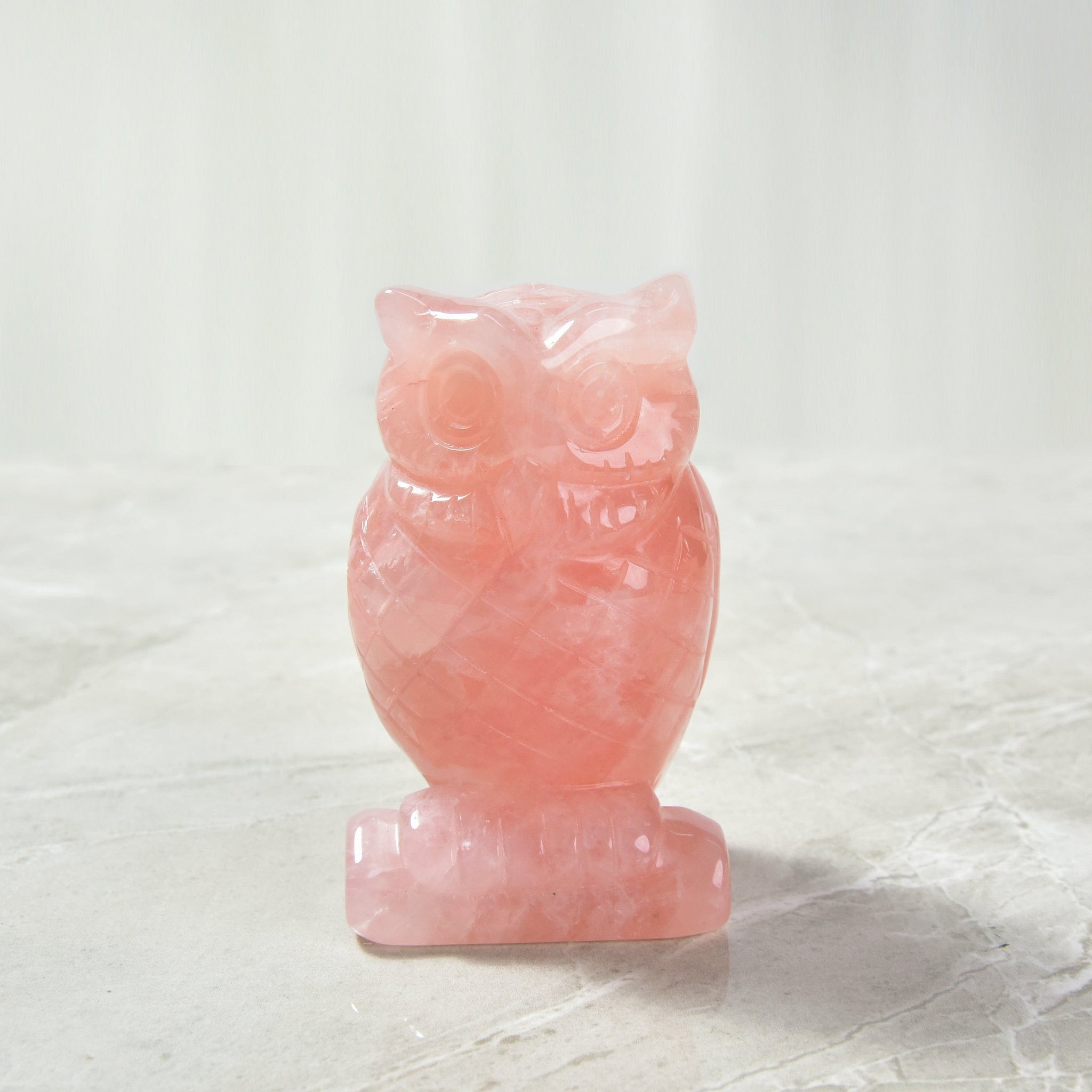 4" Rose Quartz Owl Natural Gemstone Carving