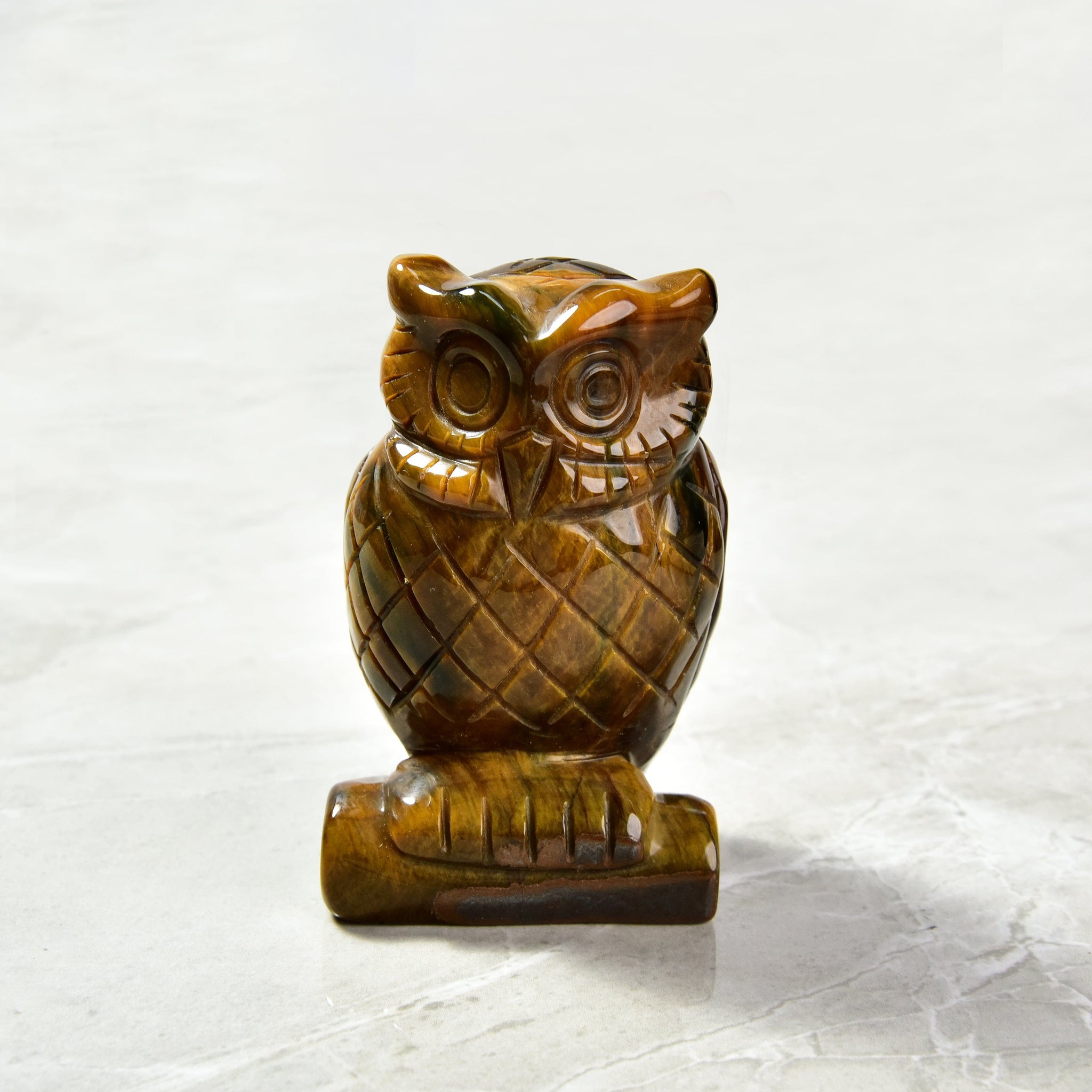 4" Tiger Eye Owl Natural Gemstone Carving