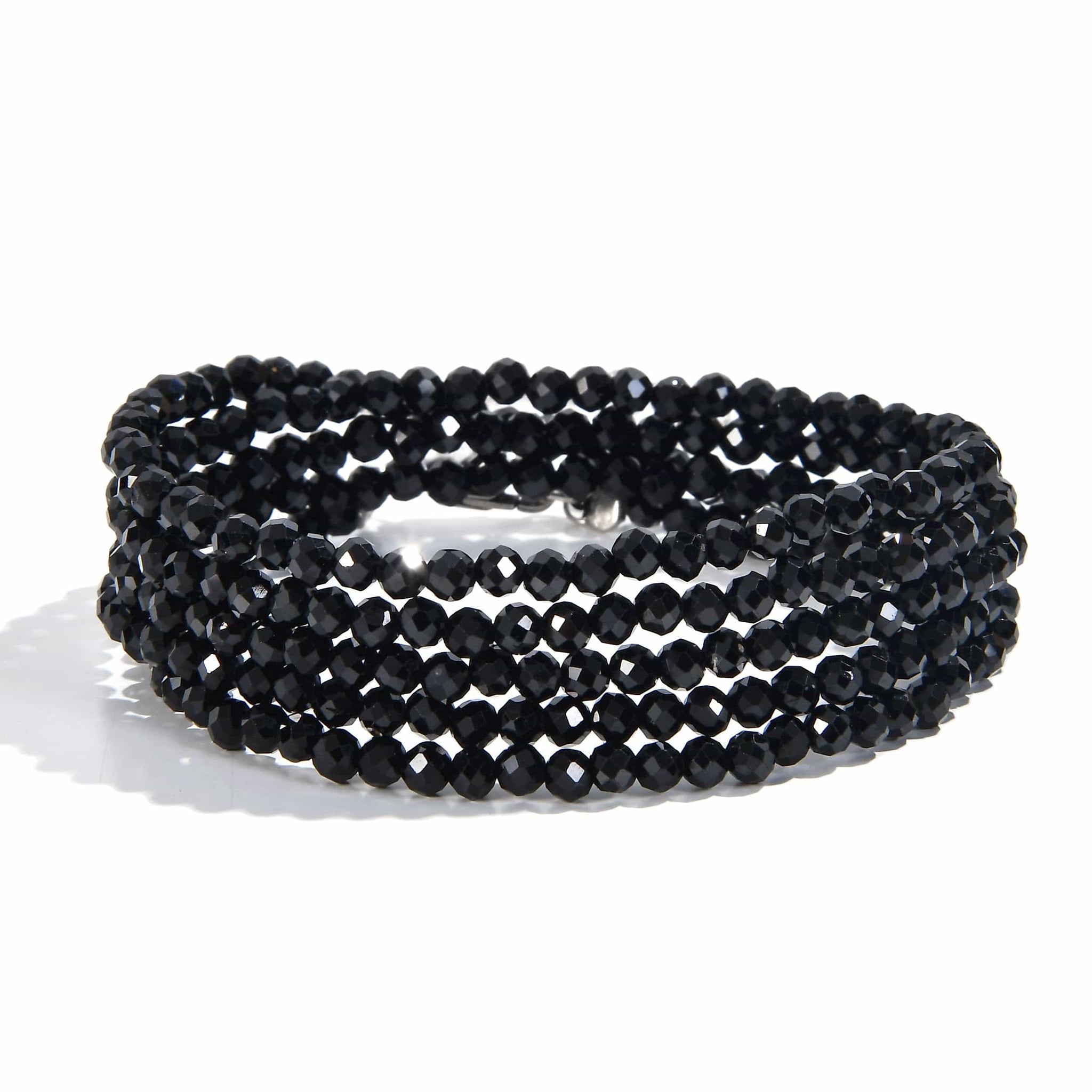 KALIFANO | 3mm Black Spinal Faceted 31in. Necklace / Multi Wrap Bracelet