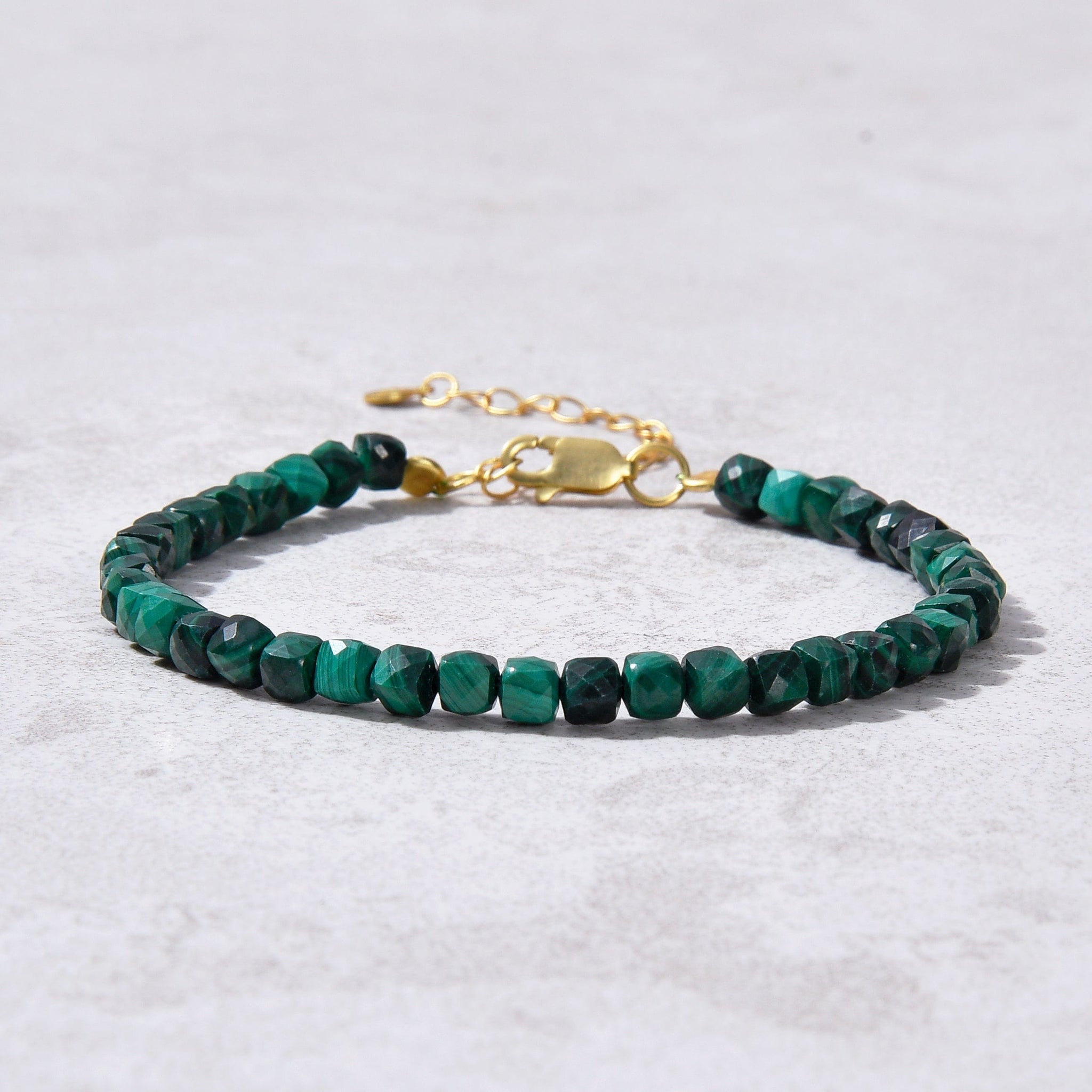 KALIFANO | Natural Malachite Faceted 4mm Barrel Bracelet w/ Sterling ...