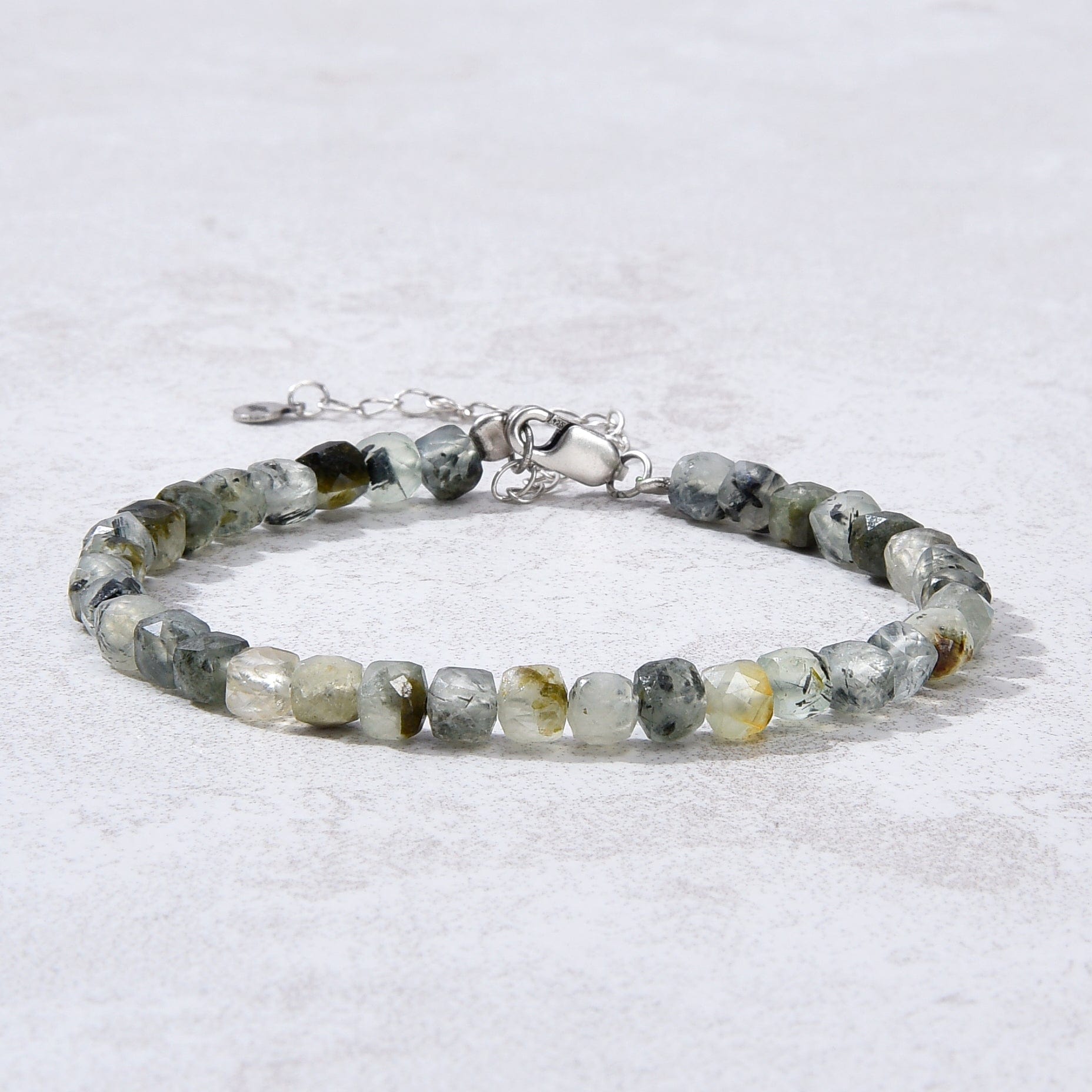 KALIFANO | Natural Prehnite Faceted 4mm Barrel Bracelet w/ Sterling ...