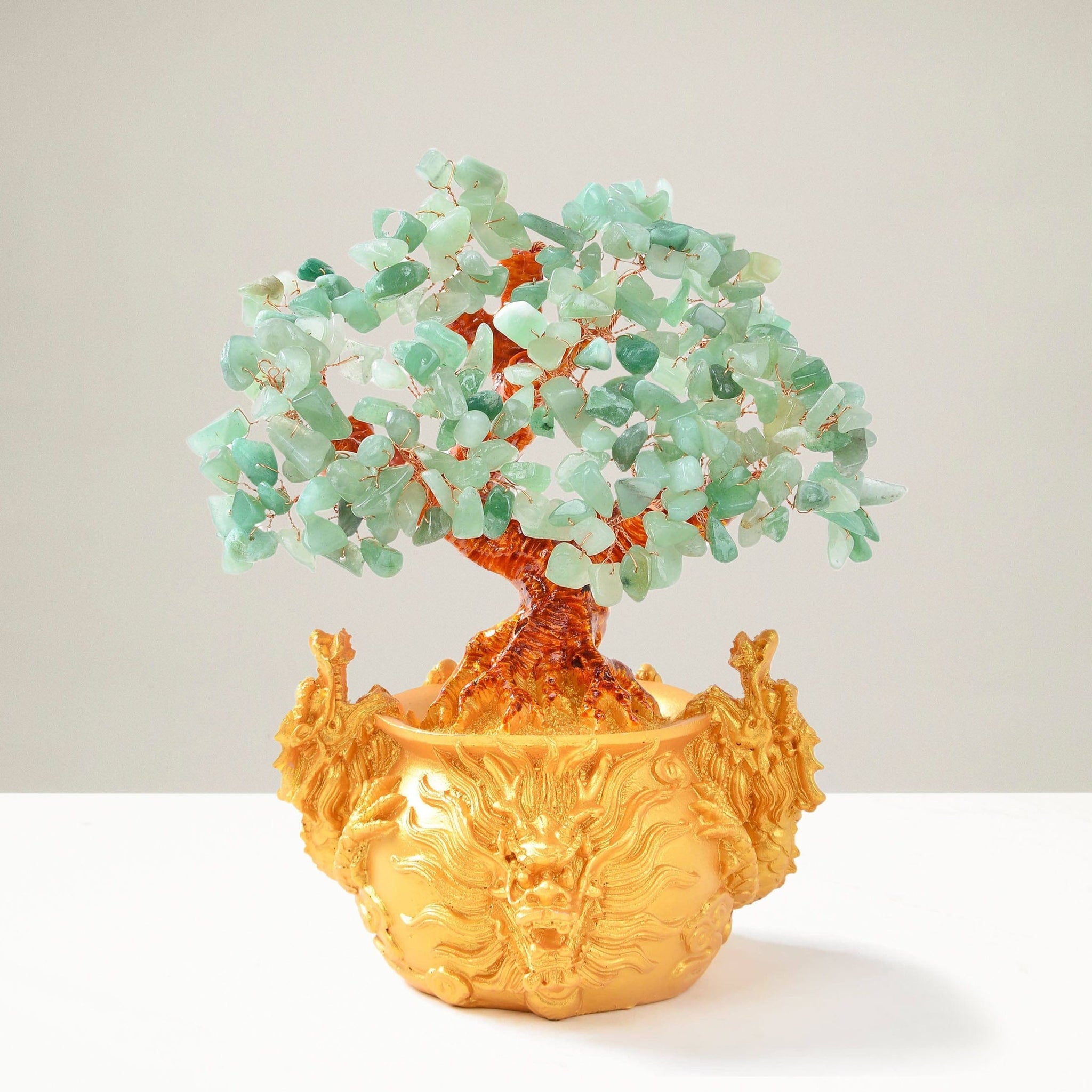 Aventurine Natural Gemstone Tree of Life with Dragon Base