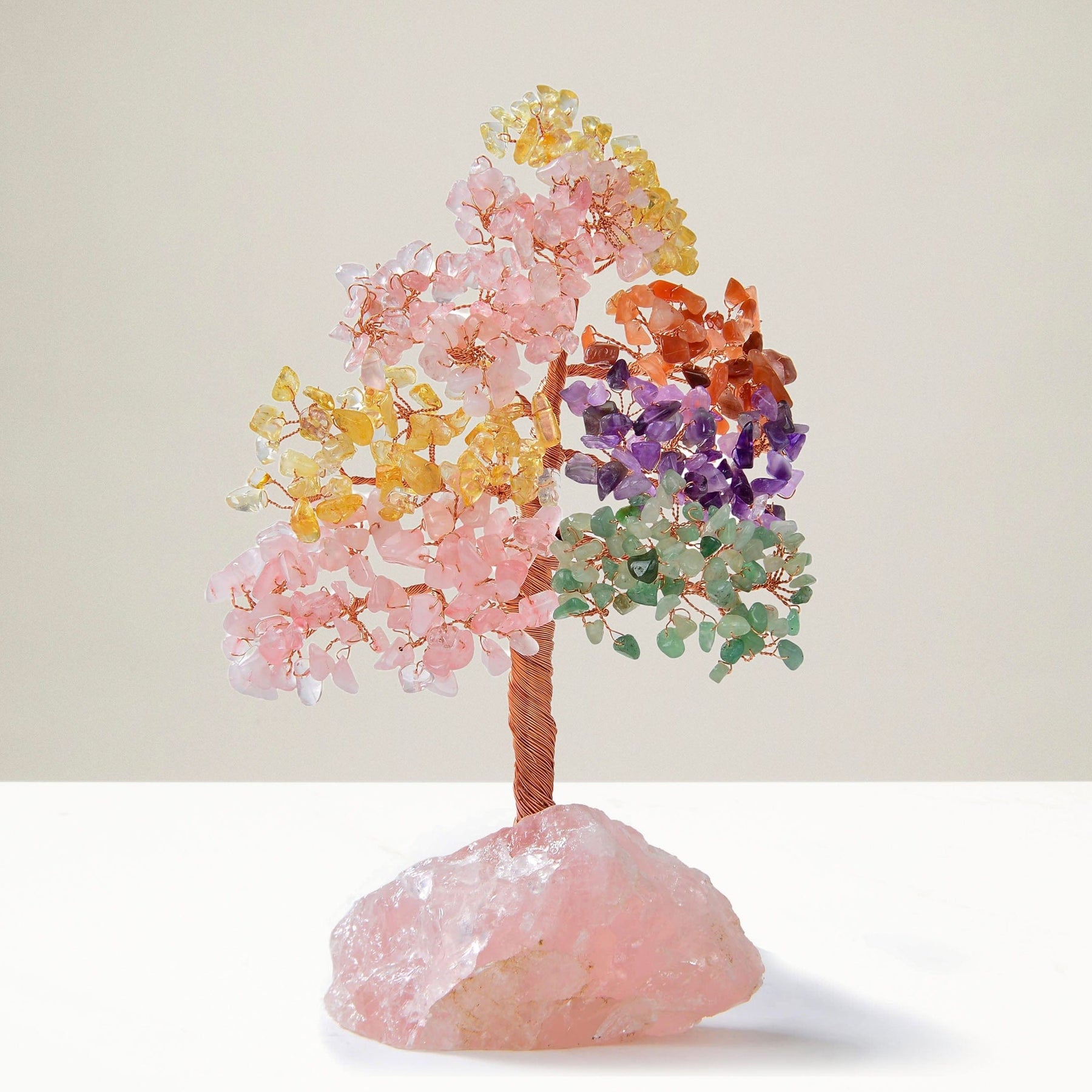 Multi Natural Gemstone Tree of Life with Rose Quartz Base | KALIFANO
