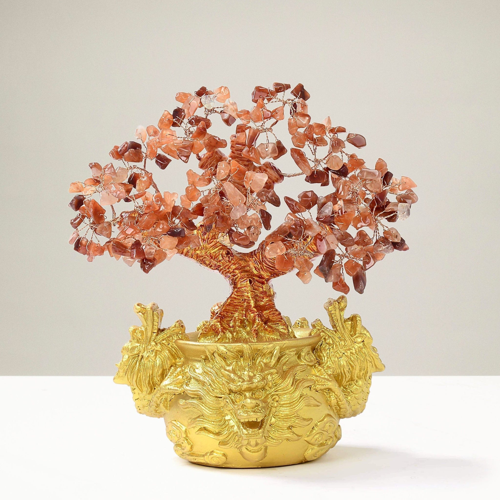 Carnelian Natural Gemstone Tree of Life with Dragon Base