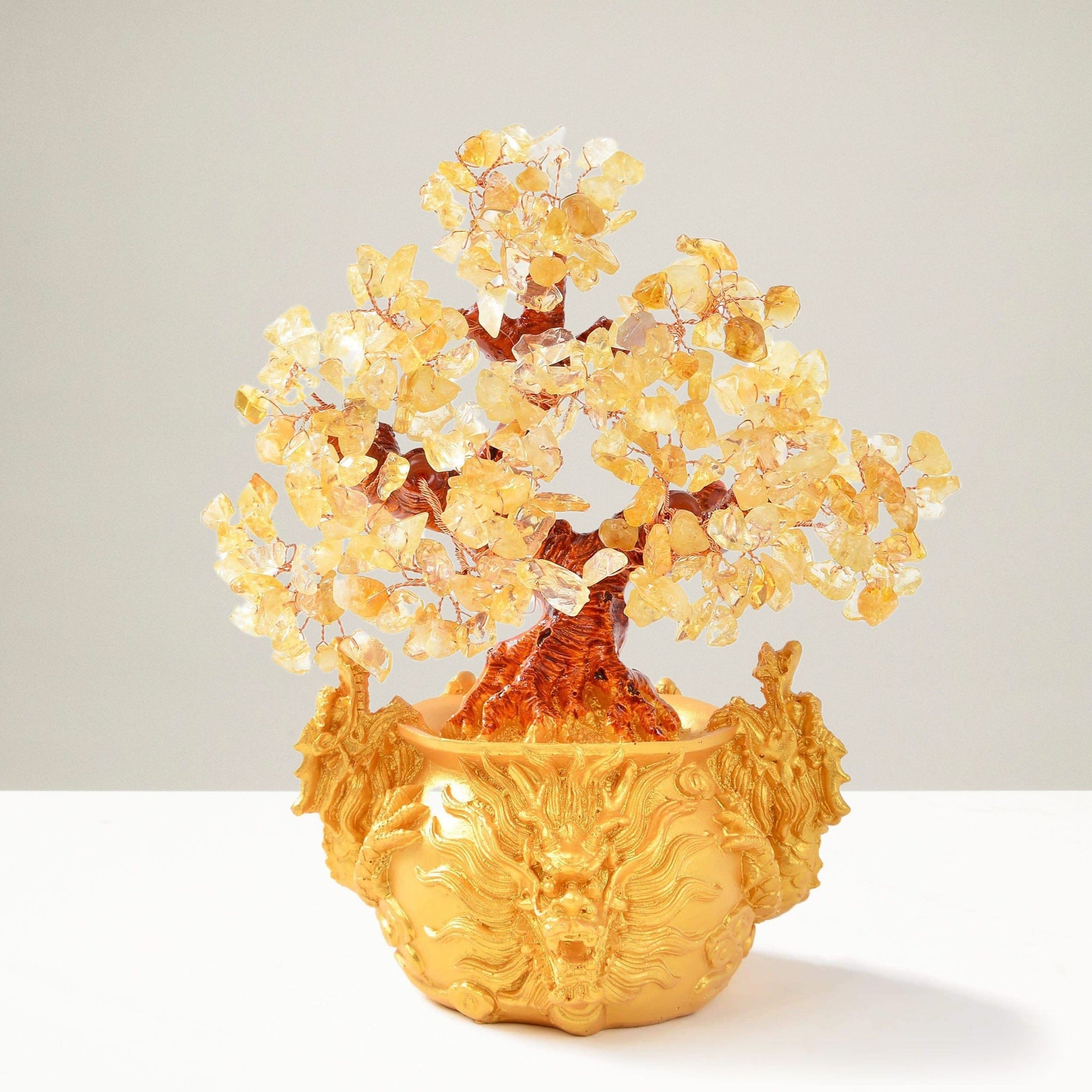 Citrine Natural Gemstone Tree of Life with Dragon Base