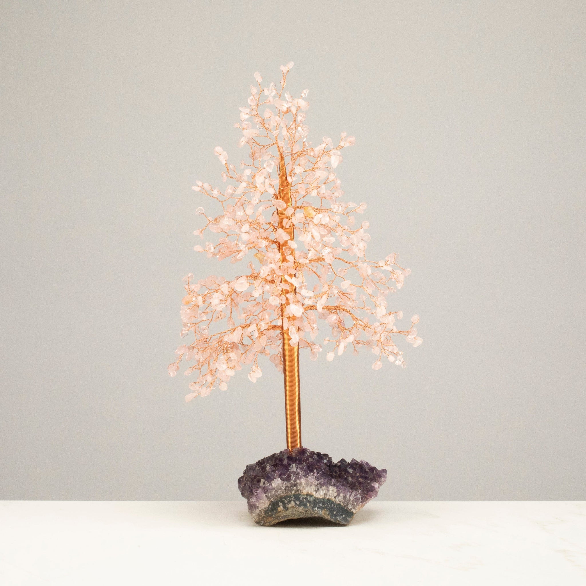 Rose Quartz Tree of Life on Amethyst Geode Base with 728 Natural Gemst