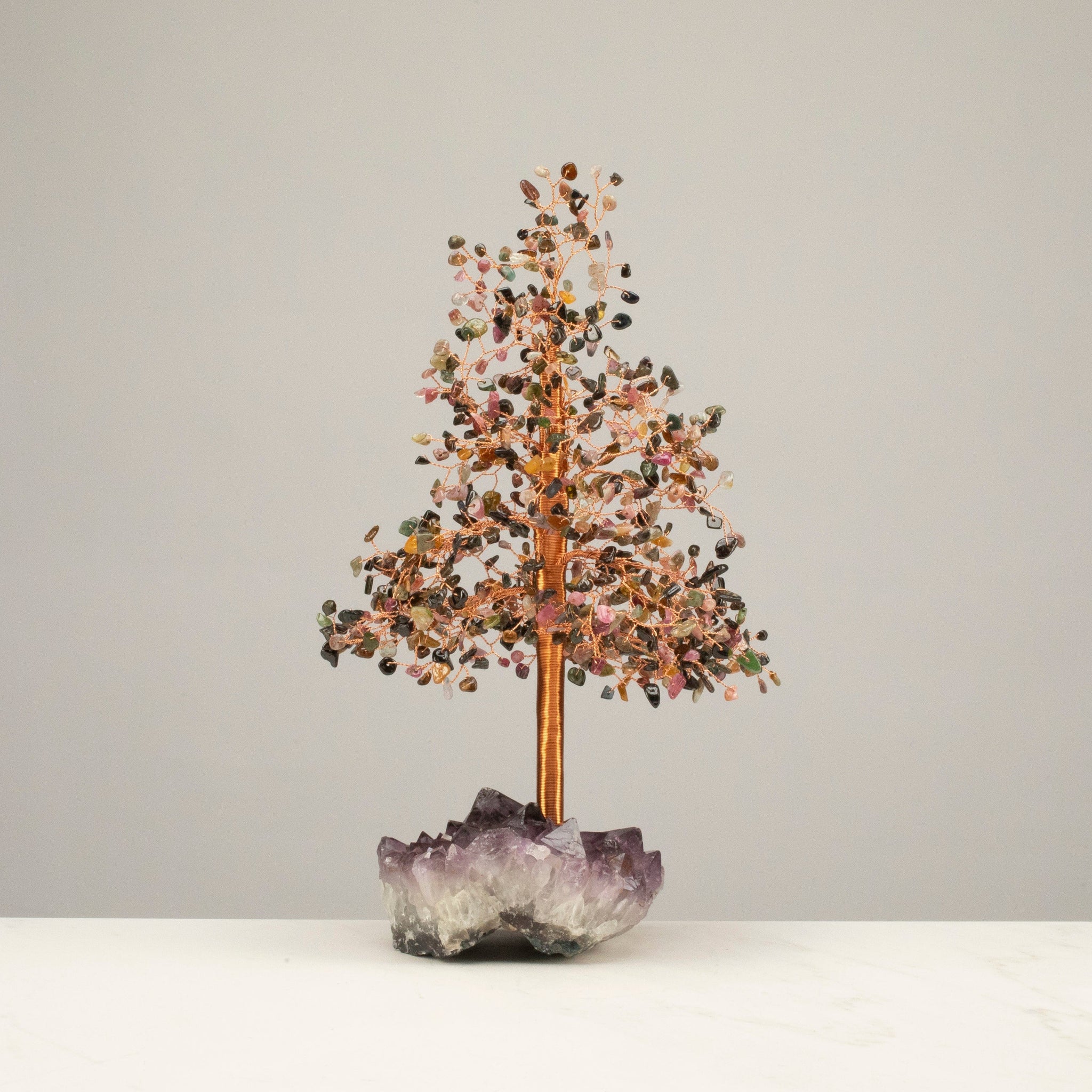 Tourmaline Tree of Life on Amethyst Geode Base with 728 Natural Gemsto