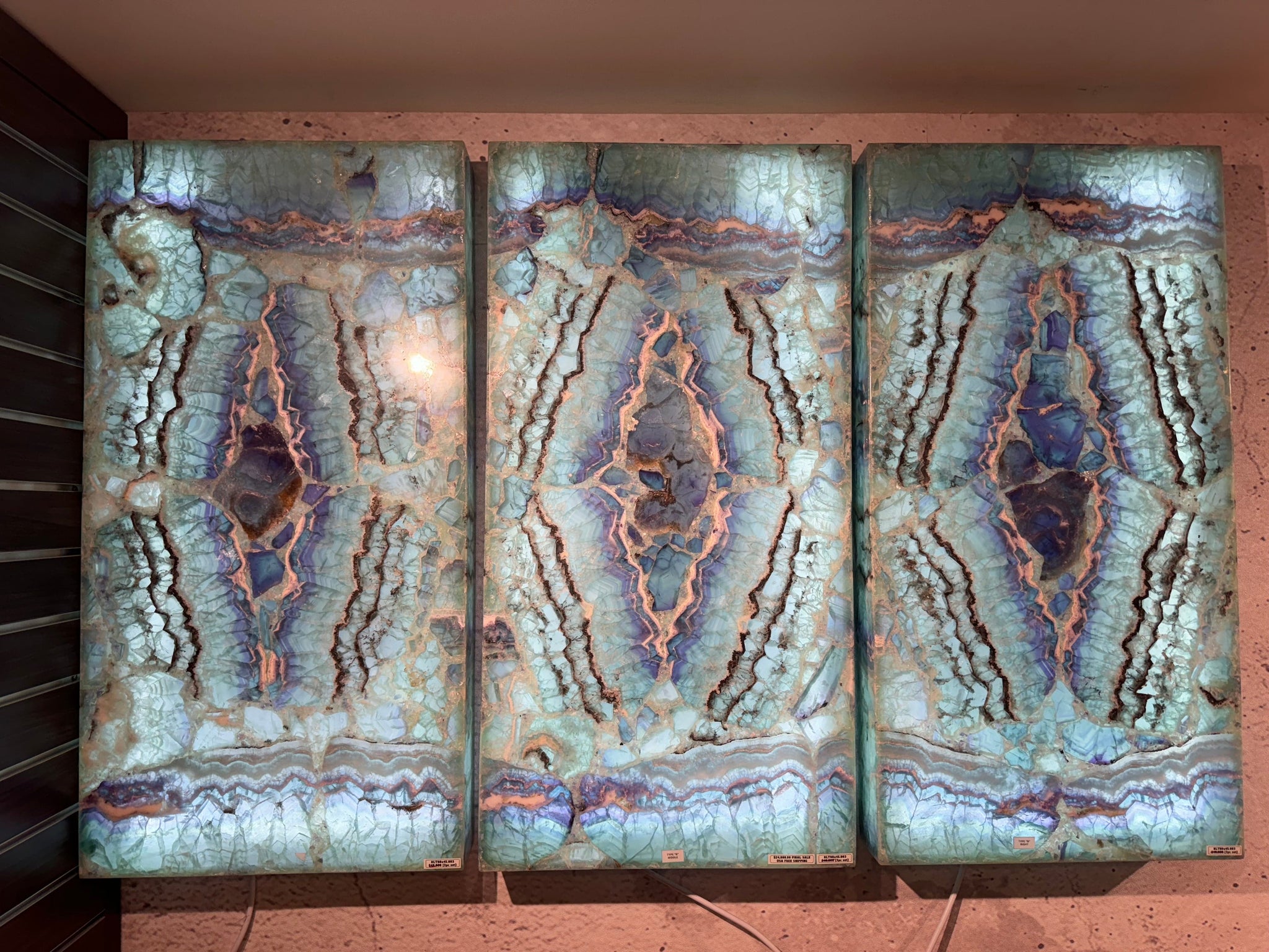 KALIFANO | Rainbow Fluorite Wall Luminary Light Panel Trio - 35" For Sale