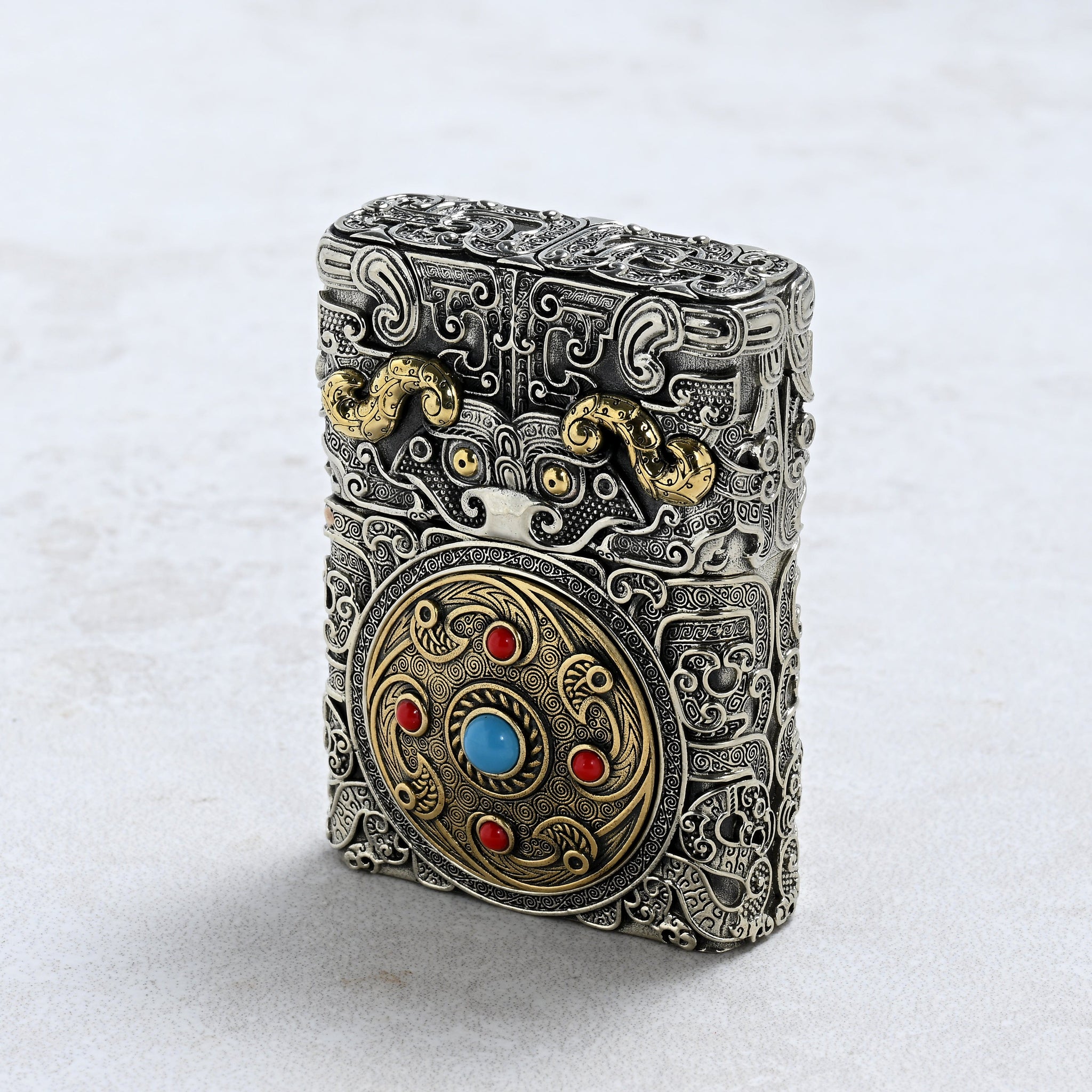 KALIFANO | Turquoise & Coral 925 Sterling Silver & Copper Lighter Case