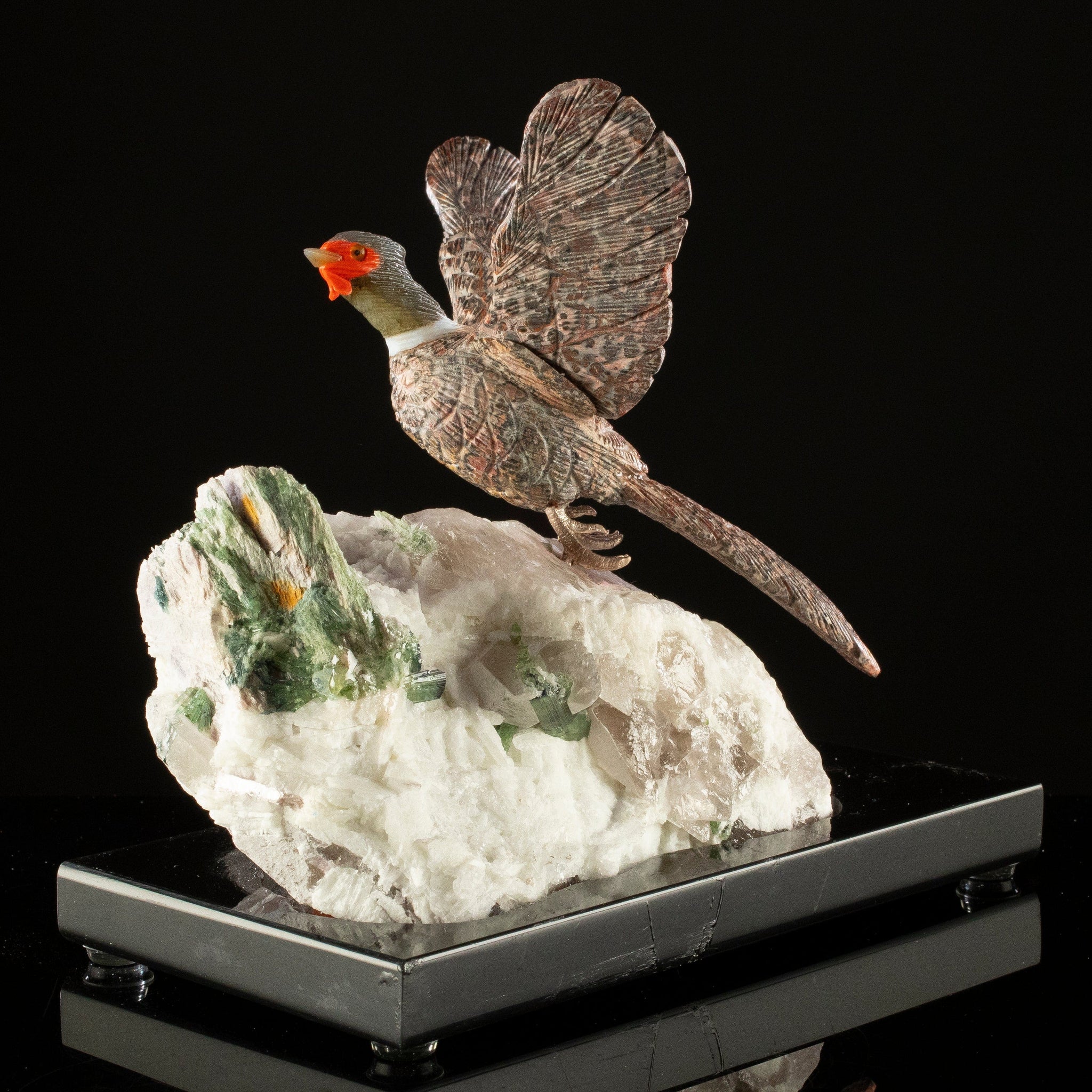 Peter Muller Leopard Skin Jasper Pheasant Carving for Sale | KALIFANO