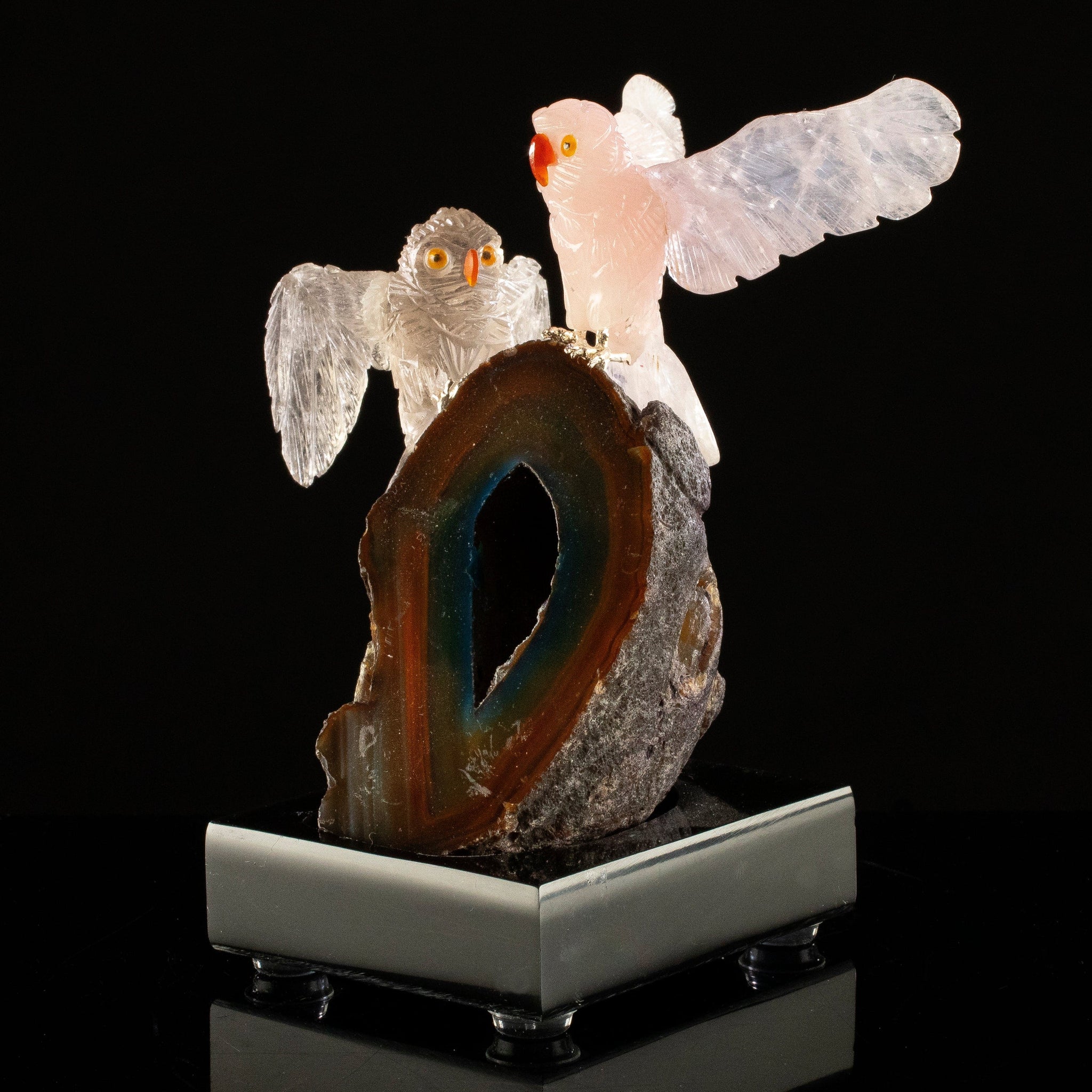 Peter Muller Rose Quartz Owl Carving for Sale | KALIFANO