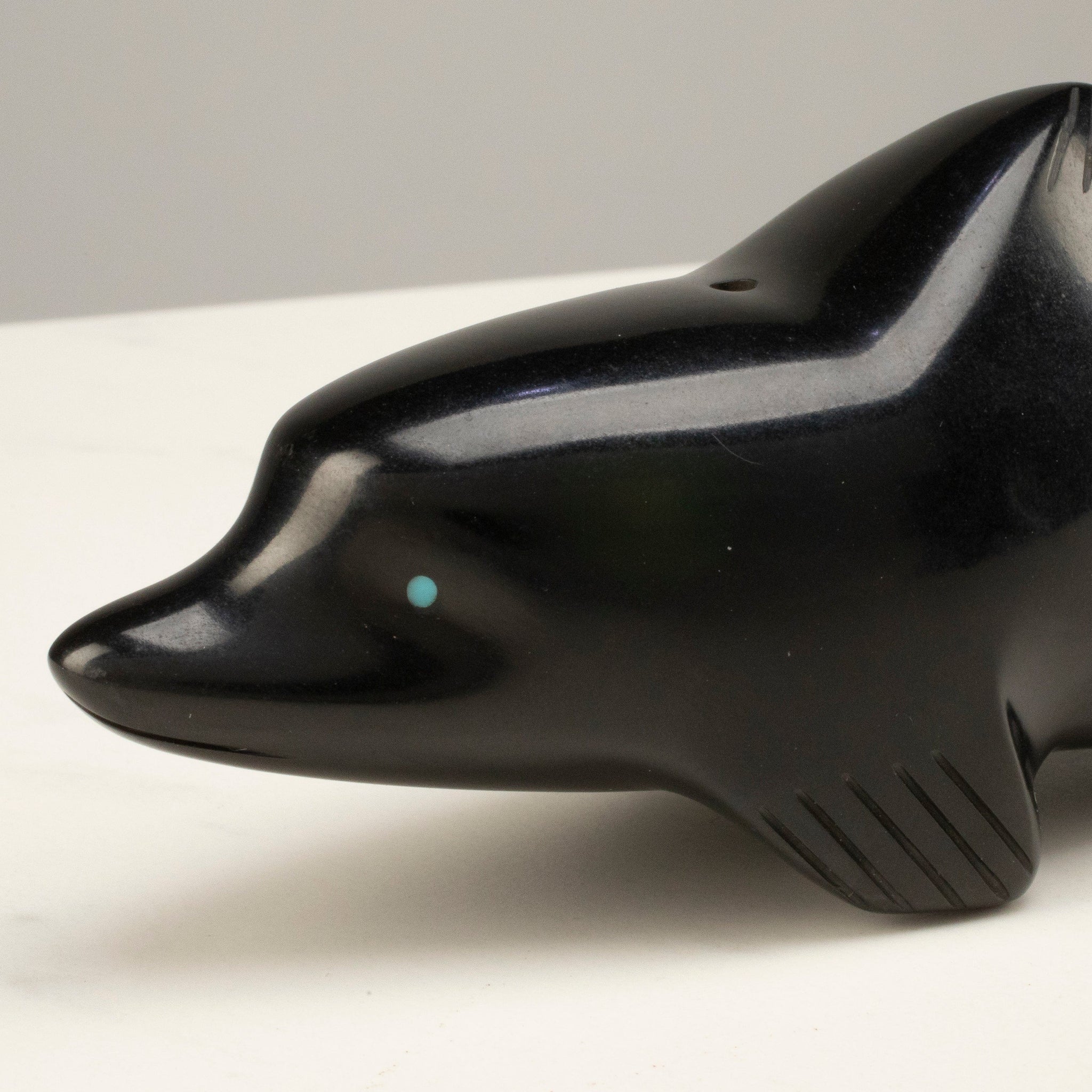 KALIFANO | Herb Halate Jet Handmade Zuni Fetish Dolphin Carving