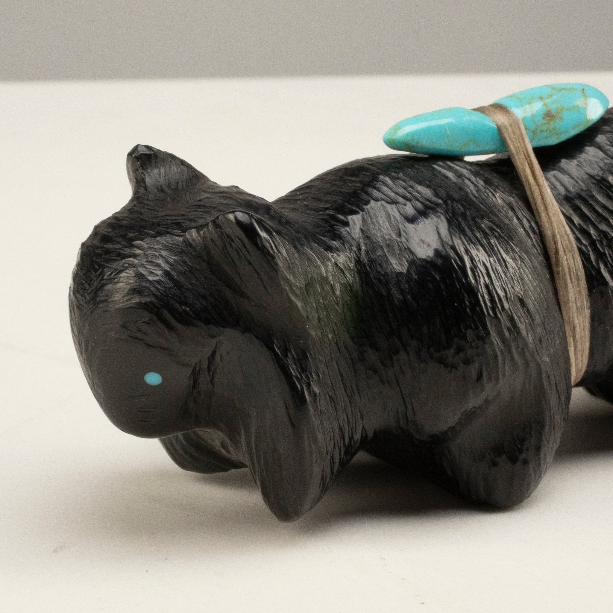 KALIFANO | Herbert Halate Jet & Turquoise Zuni Fetish Bobcat Carving