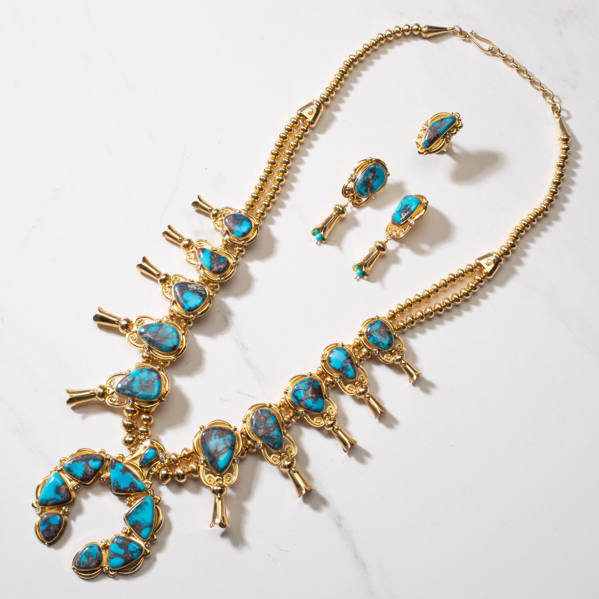 Mona Van Riper Bisbee Turquoise Squash Blossom Set | KALIFANO