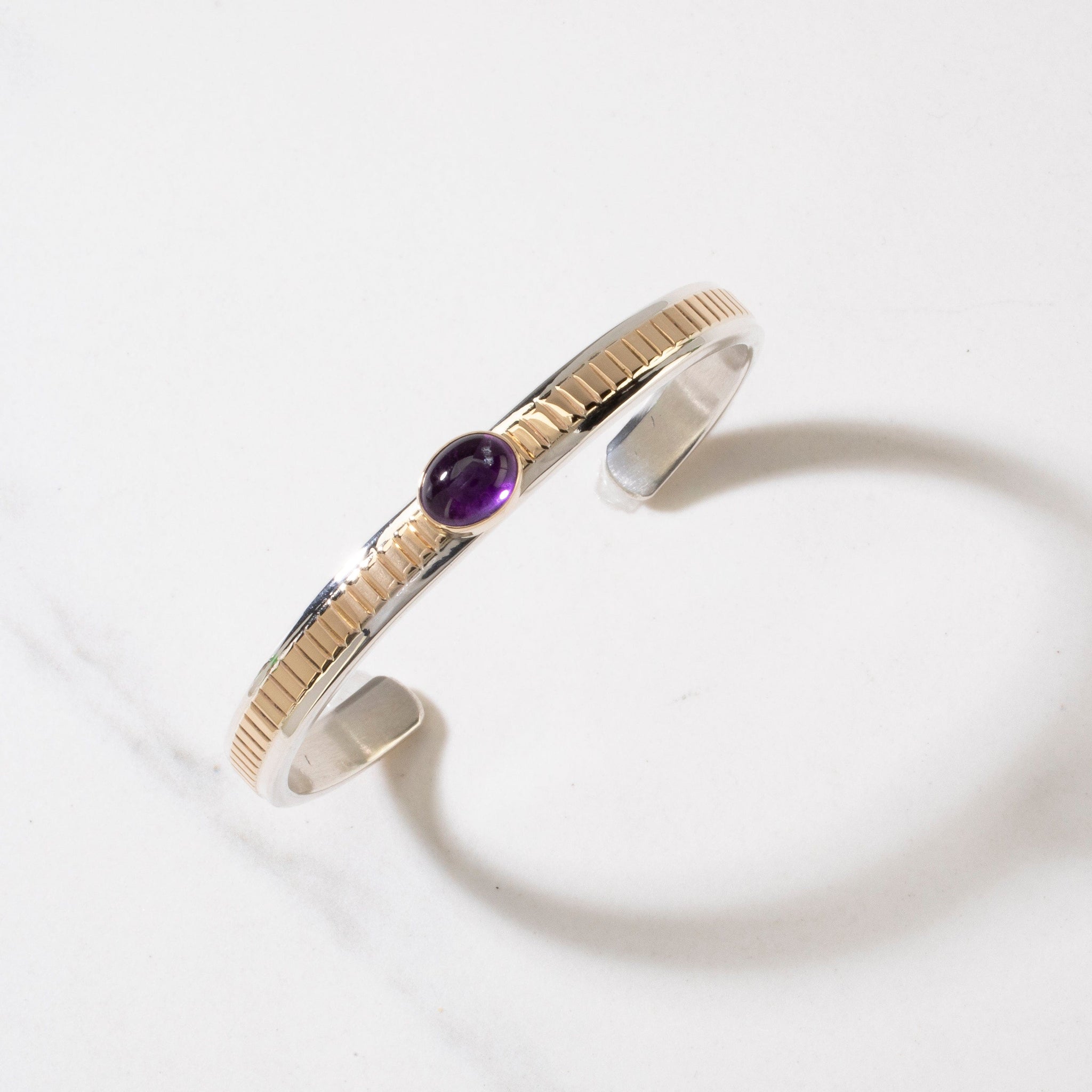 KALIFANO | Ray Bennett Navajo Amethyst & 14K Gold 925 Silver Cuff