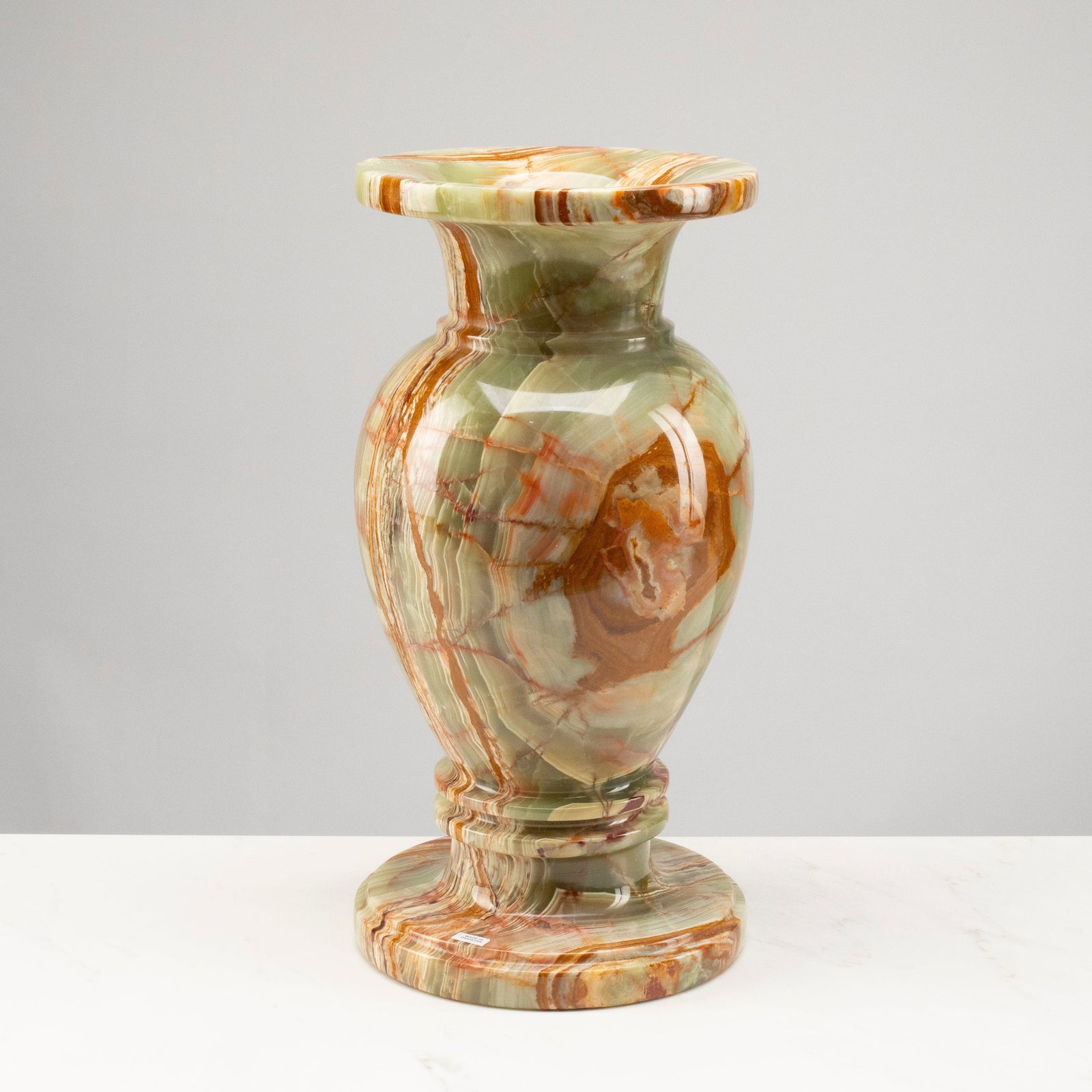 KALIFANO | 16" Pakistan Green Onyx Vase - Natural & Hand-carved