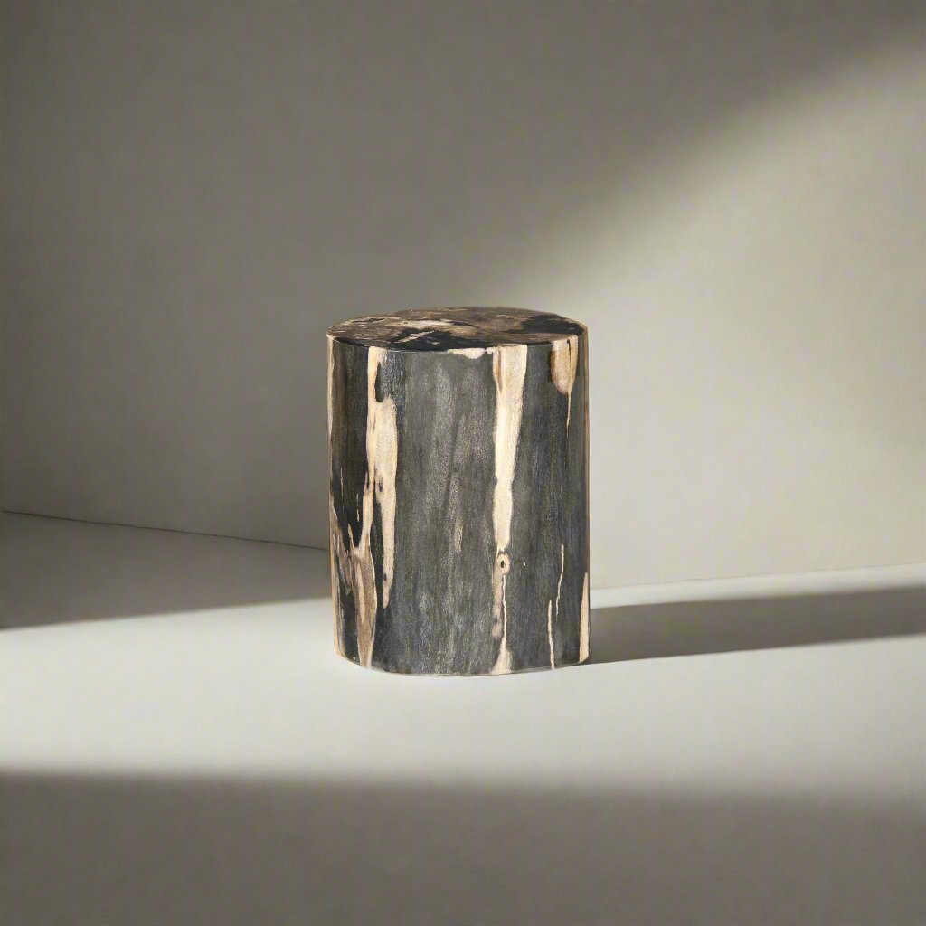 KALIFANO | Petrified Wood Round Stump / Stool For Sale 16" / 159lbs