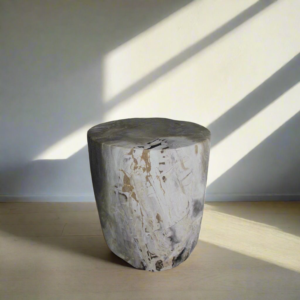 KALIFANO | Petrified Wood Round Stump / Stool - 16" / 185 lbs