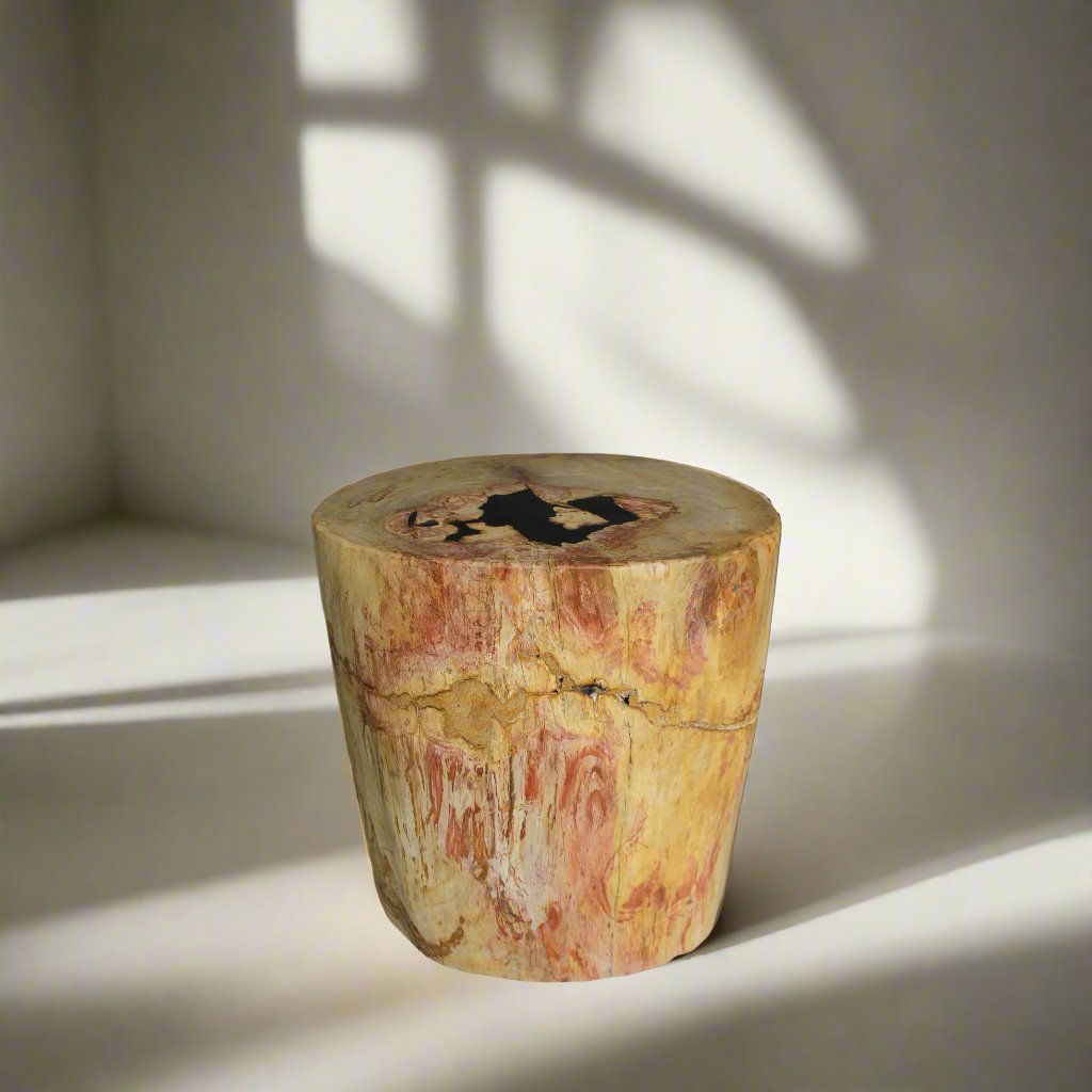KALIFANO | Petrified Wood Round Stump / Stool - 17" / 255 lbs