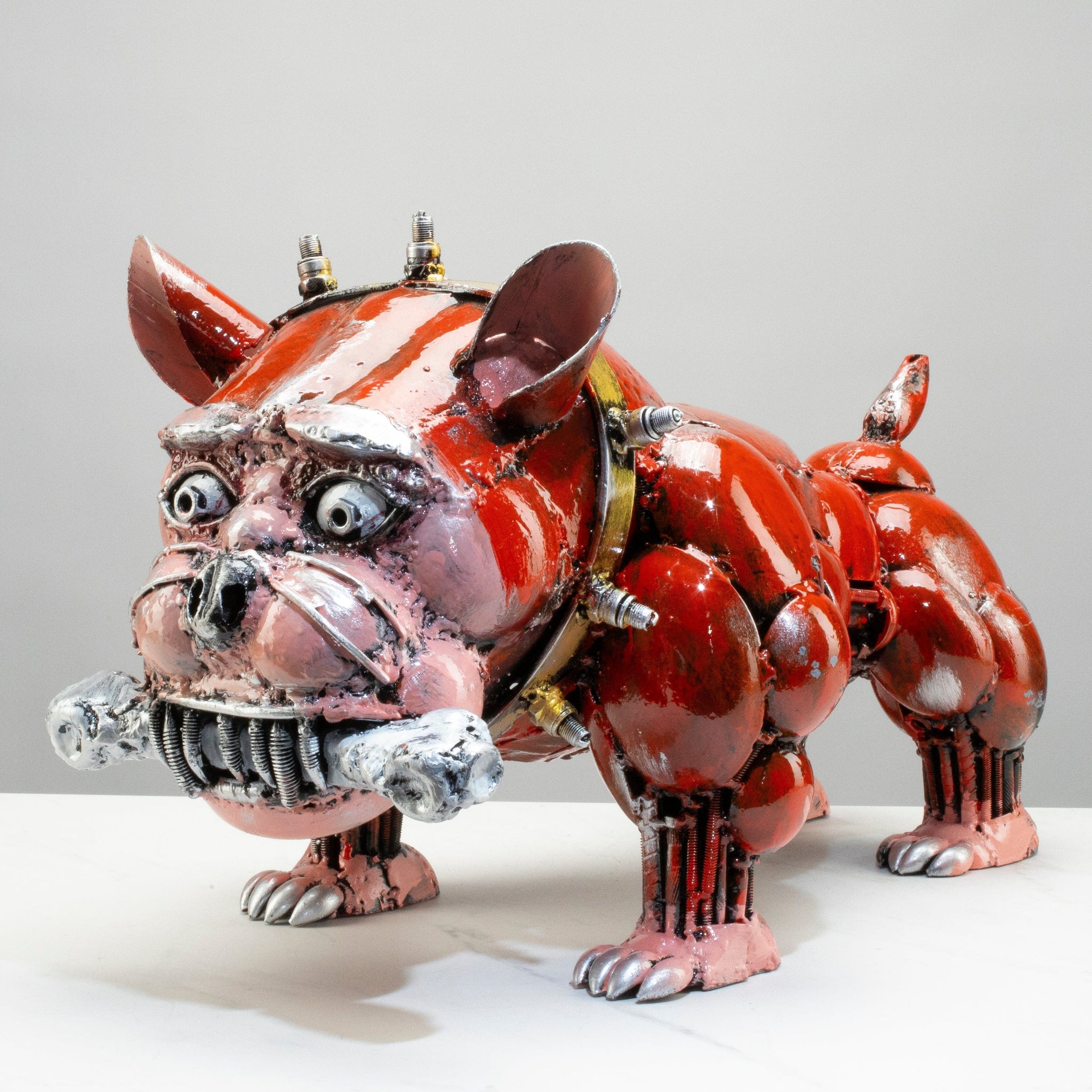 12" Bulldog Recycled Metal Art Sculpture