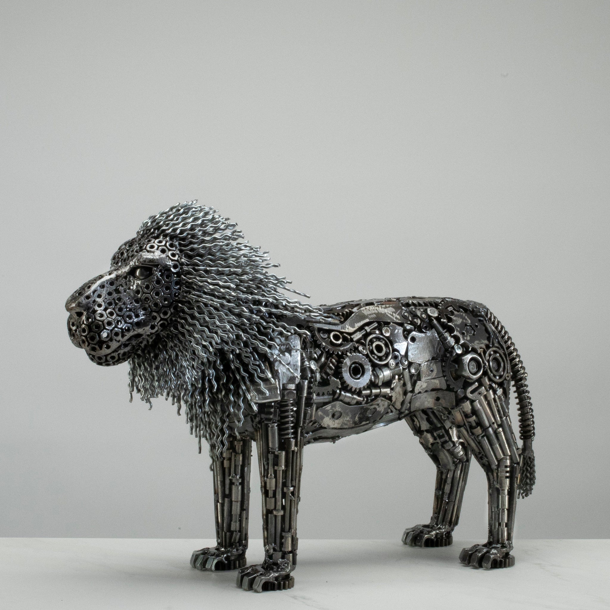 24" Lion Recycled Metal Art Sculpture