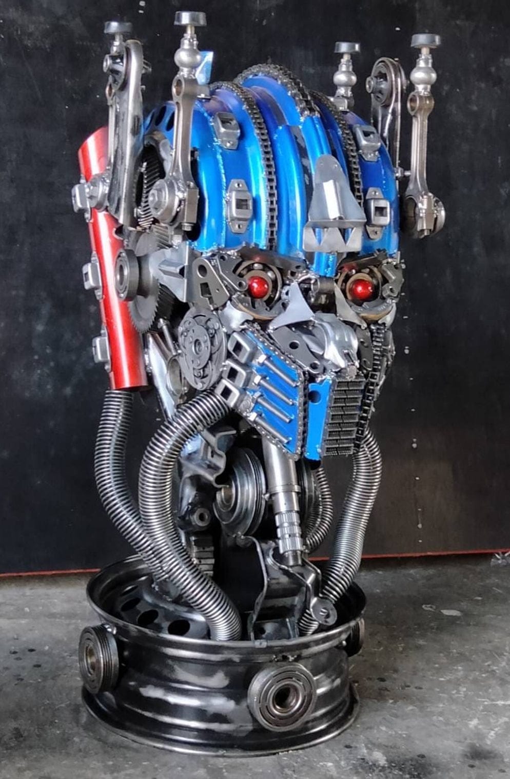 36" Optimus Prime Inspired Recycled Metal Sculpture Table