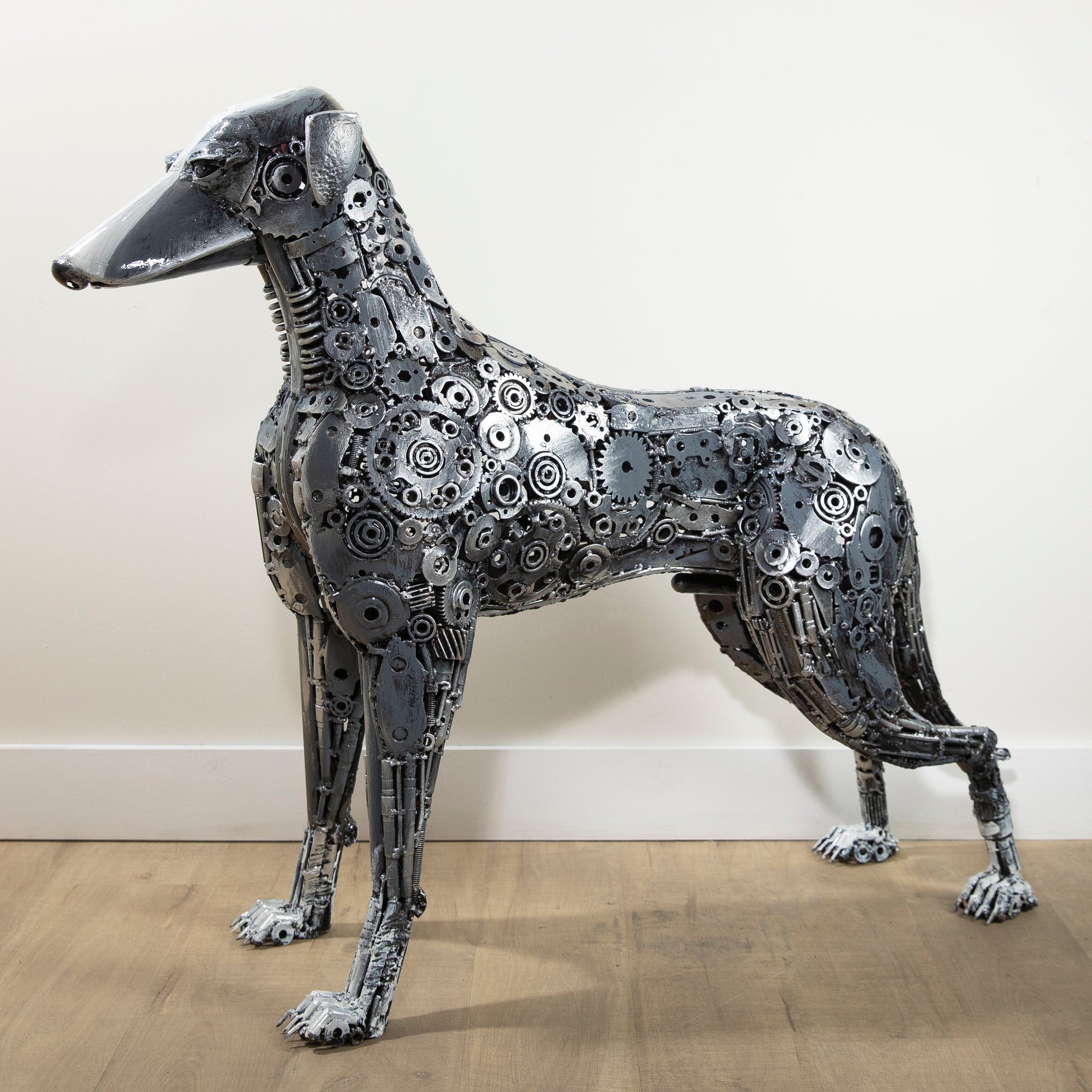 40" Greyhound Dog Recycled Metal Art Sculpture