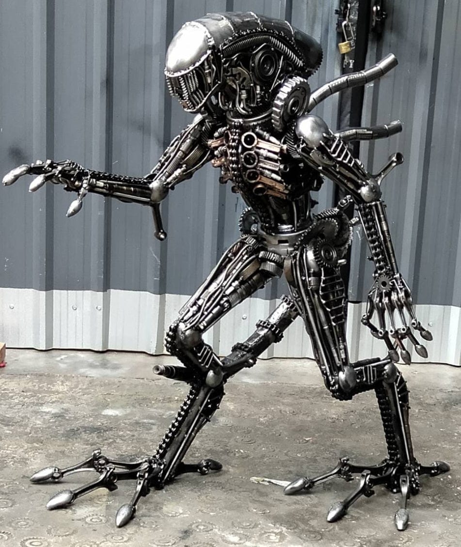 55" Alien Inspired Recycled Metal Art Sculpture