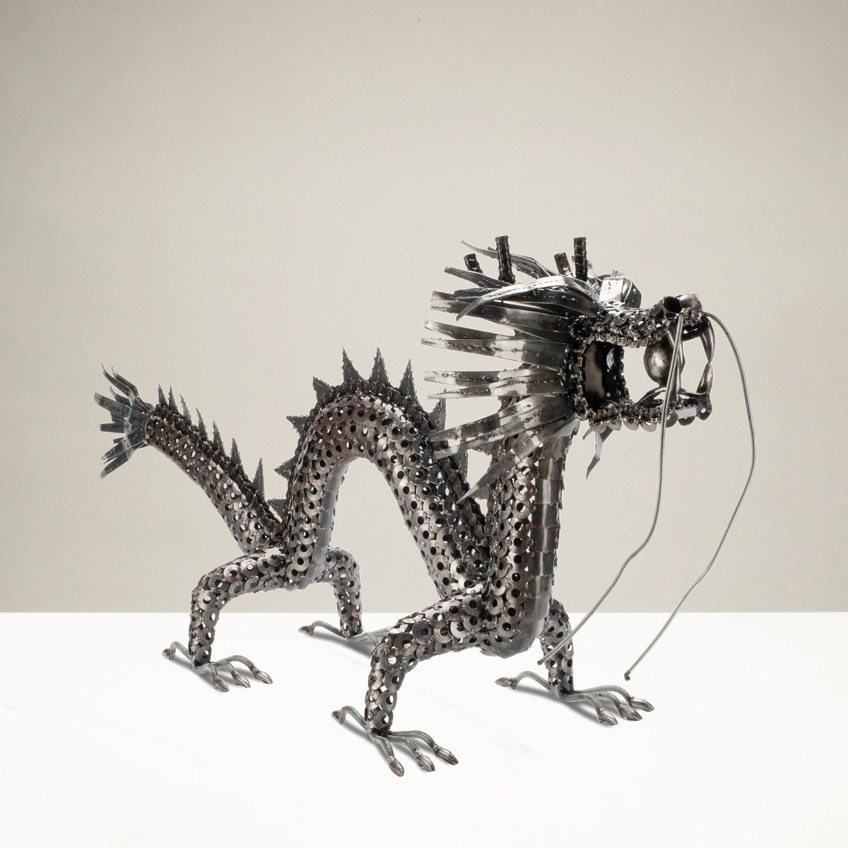 KALIFANO | Chinese Dragon Inspired Recycled Metal Art Sculpture For Sale