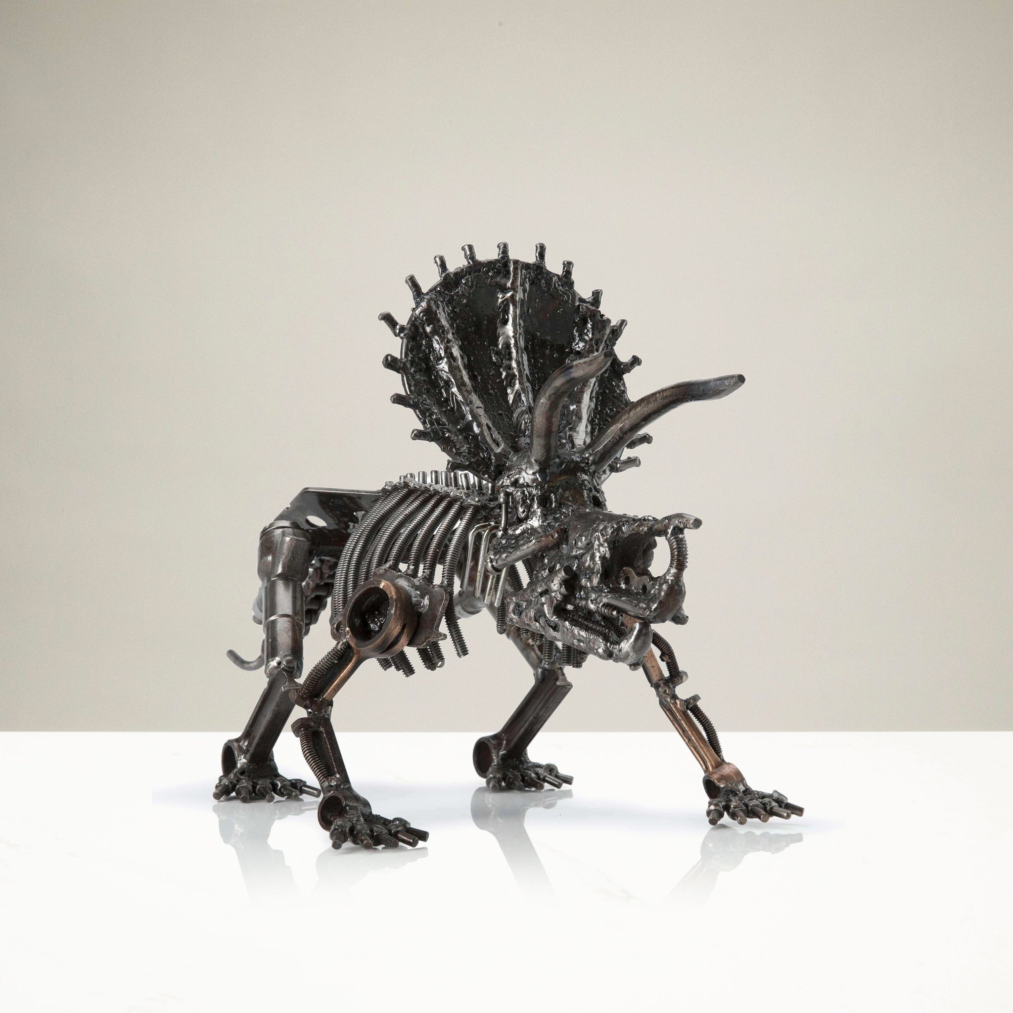Triceratops Skeleton Inspired Recycled Metal Sculpture