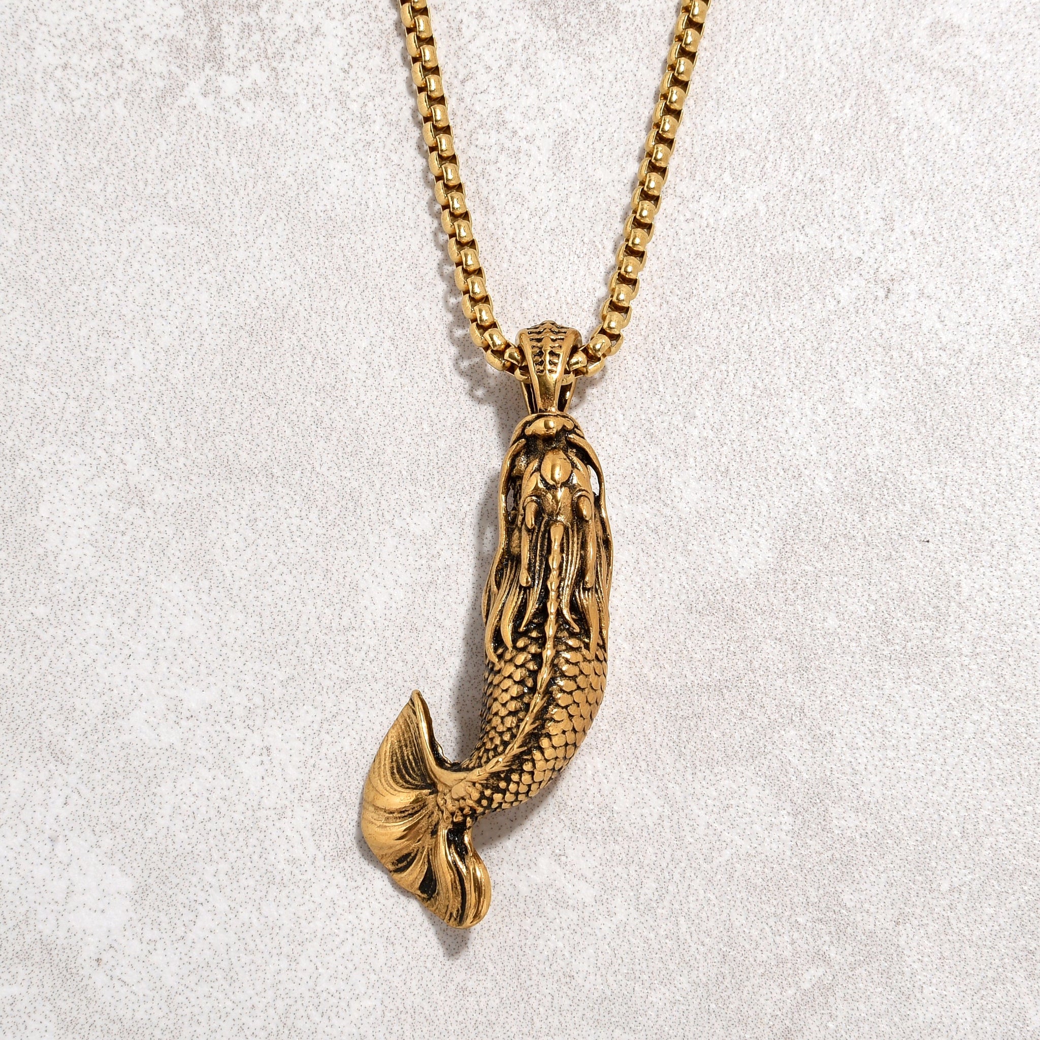KALIFANO | Stainless Steel Gold Carp Fish Steel Hearts 20" Necklace