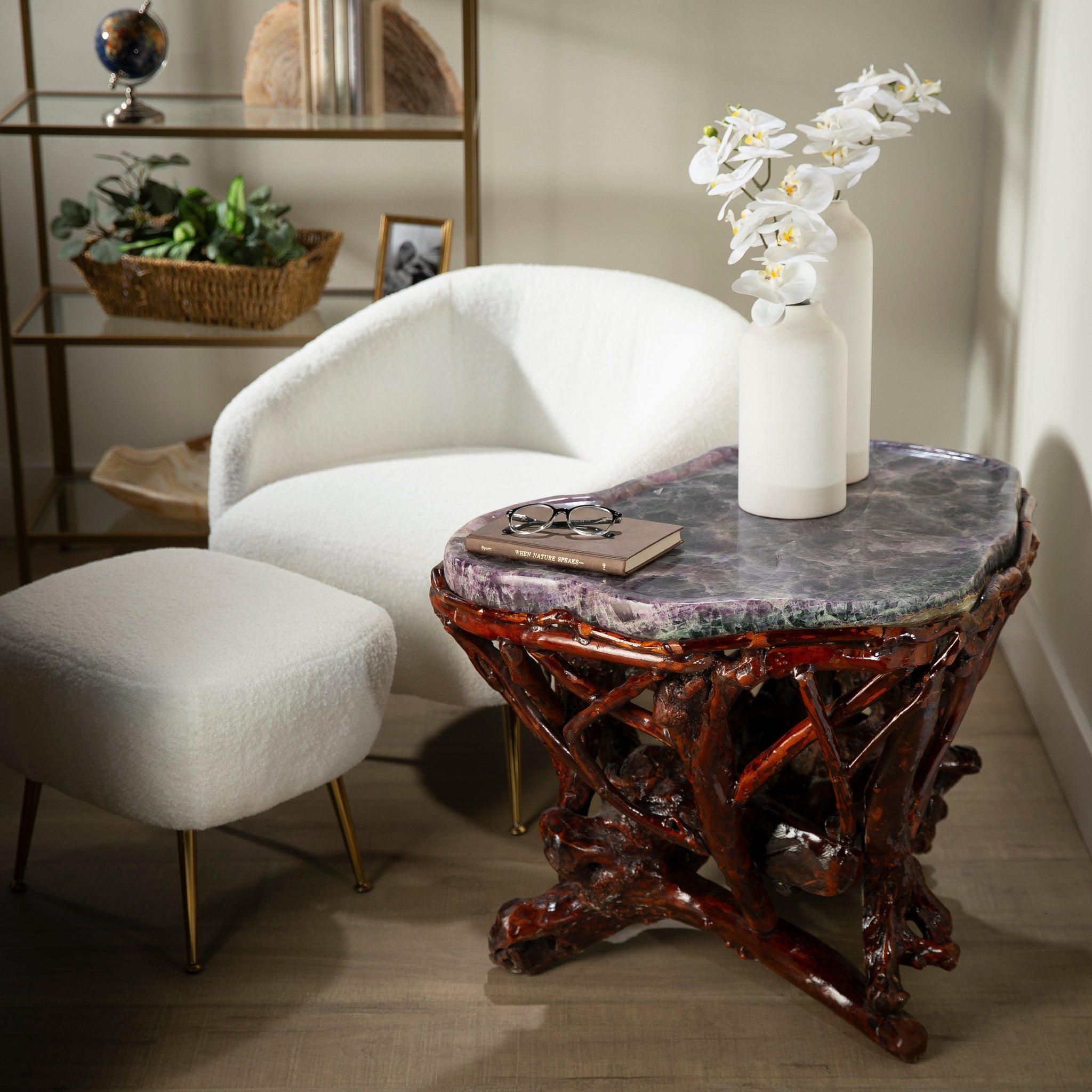 KALIFANO | Green & Purple Fluorite Side Table 31" For Sale