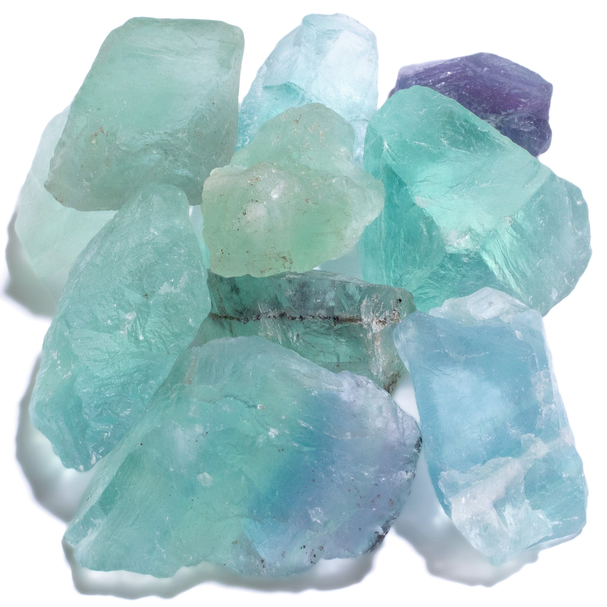 KALIFANO | Natural Rough Green Fluorite 10 Piece Healing Stone Bundle