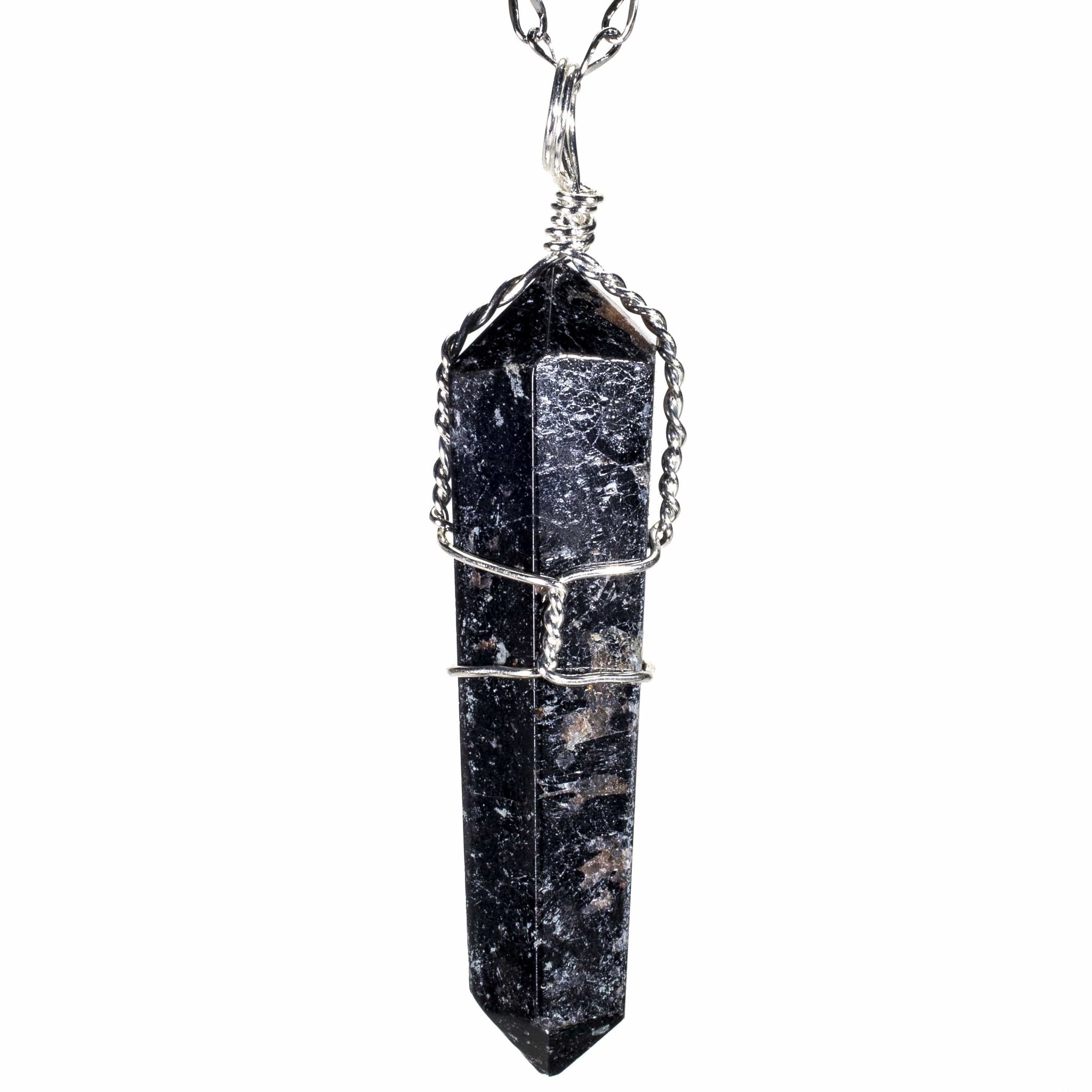 KALIFANO | Black Tourmaline Point Healing Stone Pendant on Necklace