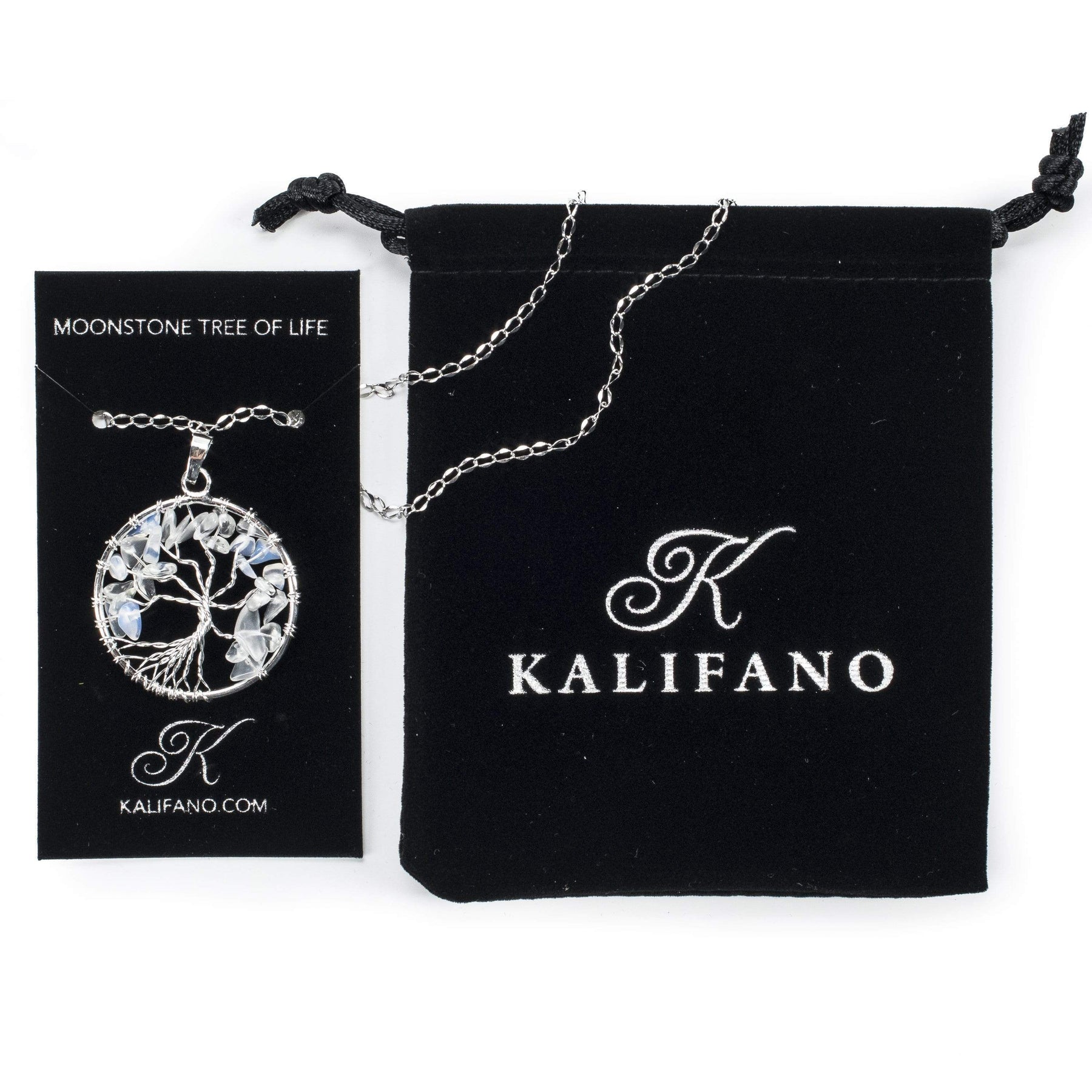 Moonstone Chakra Gemstone Tree Necklace & Stainless Steel Chain – KALIFANO