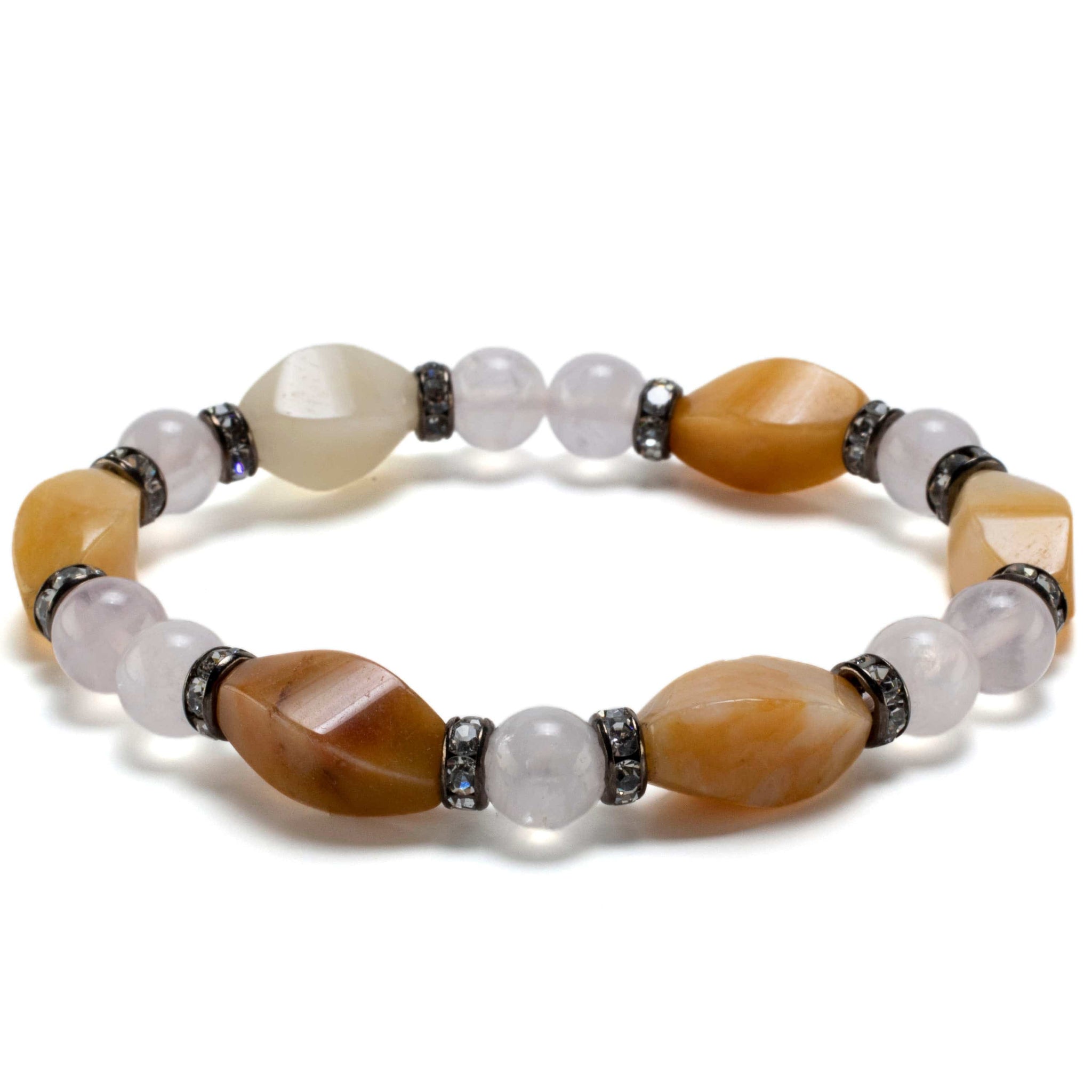 KALIFANO |Rose Quartz and Butter Jade Gemstone Stetch Bracelet For Sale