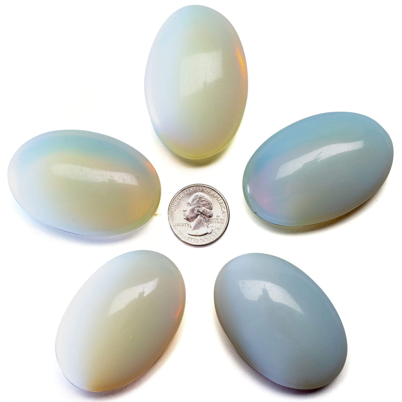 KALIFANO | AAA+ Opalite Moonstone Palm Stone Reiki Worry Crystal
