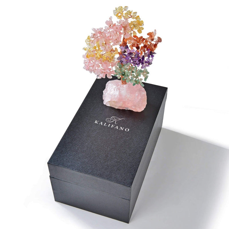 Multi Natural Gemstone Tree of Life with Rose Quartz Base | KALIFANO