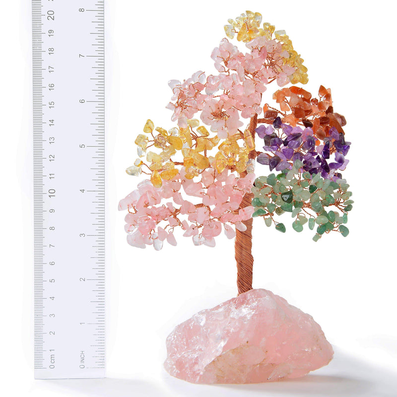 Multi Natural Gemstone Tree of Life with Rose Quartz Base | KALIFANO