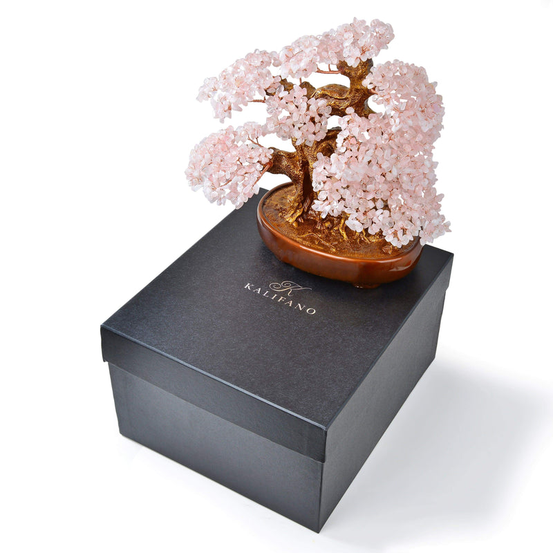 Rose Quartz Gemstone Tree of Life with Resin & Wood Base | KALIFANO