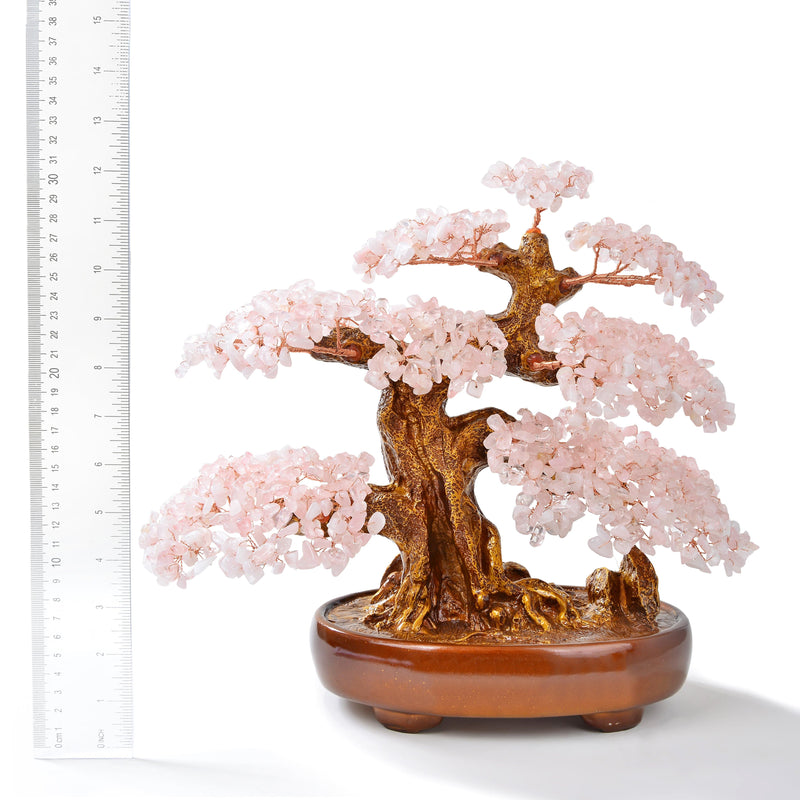 Rose Quartz Gemstone Tree of Life with Resin & Wood Base | KALIFANO